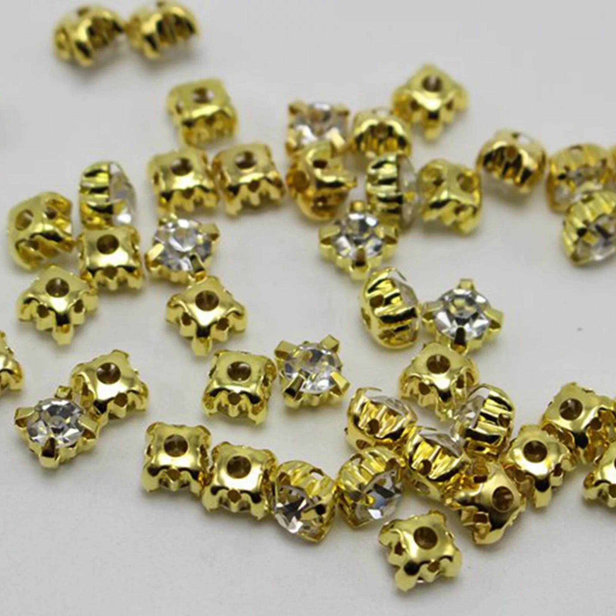 U8MO 200 Golden Clear Crystal Glass Rose Montees 5mm SS18 Sew on ...