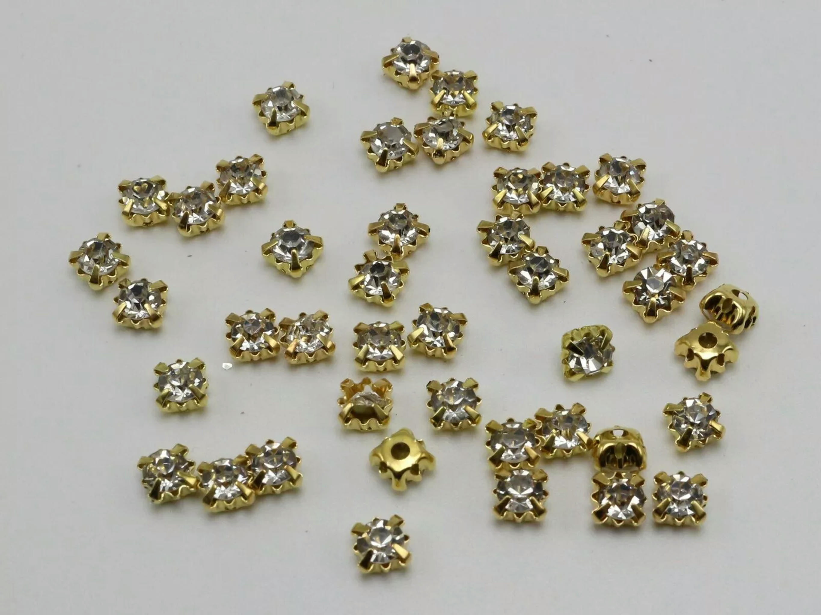 U8MO 200 Golden Clear Crystal Glass Rose Montees 5mm SS18 Sew on ...