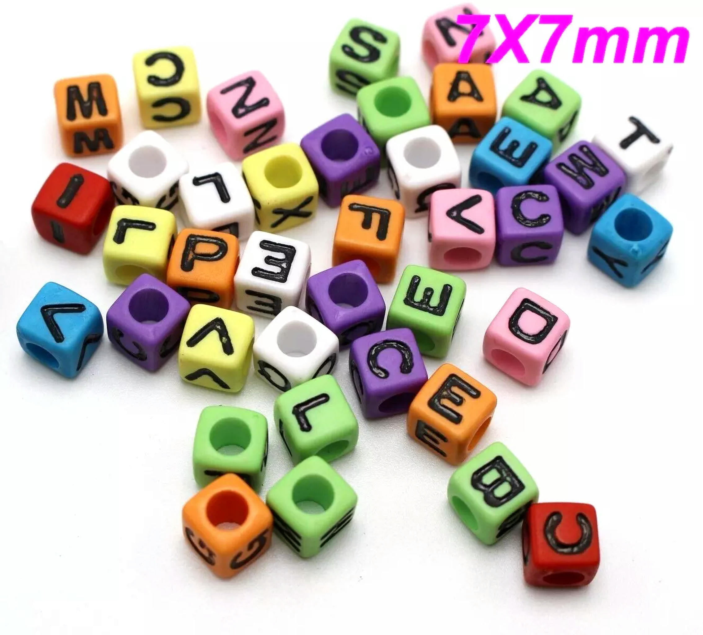 U8MO 200 Mixed Color Assorted Alphabet Letter Cube Pony Beads 7X7mm ...