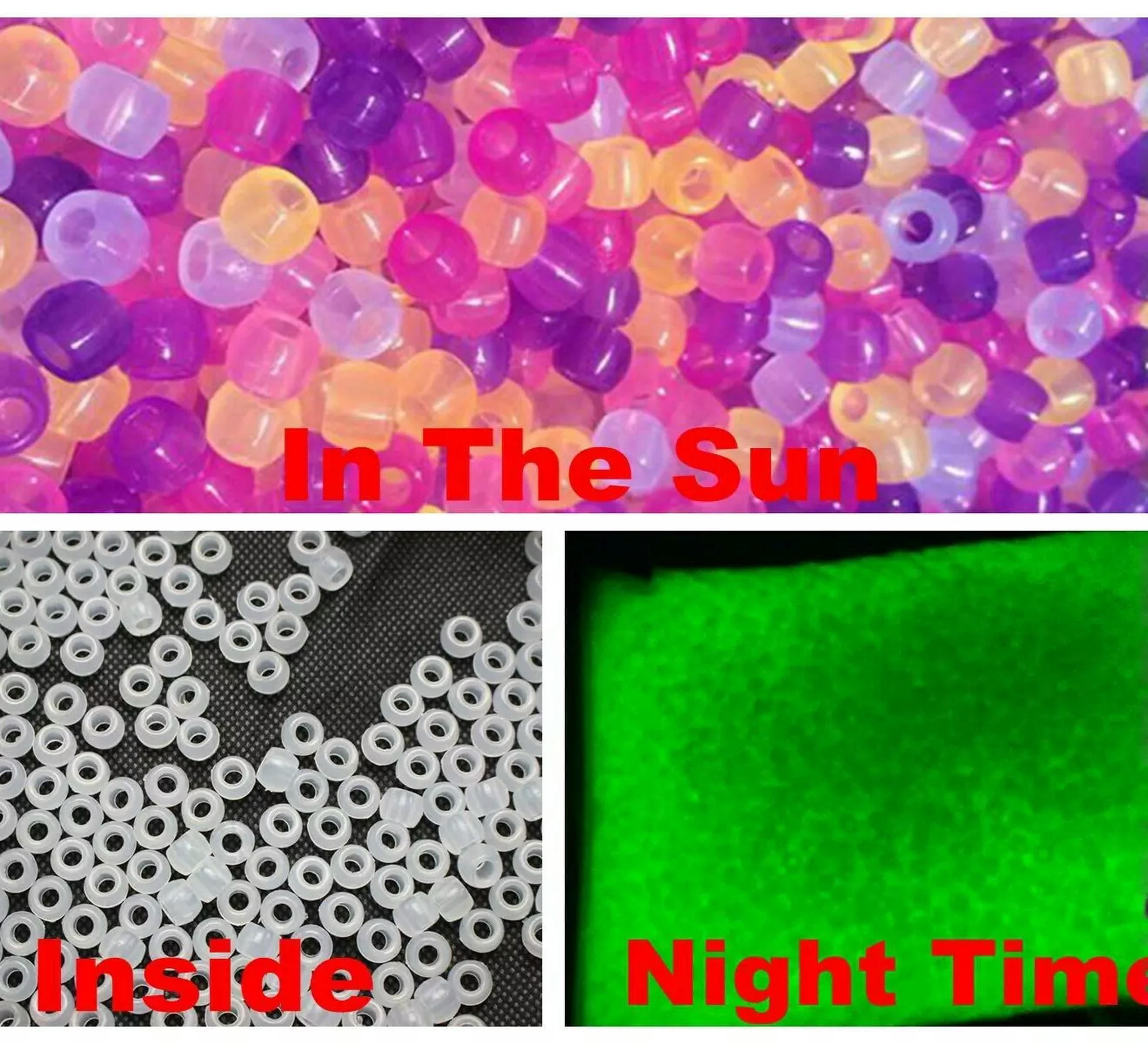 U8MO 200 Mixed Color UV Changing Reactive Acrylic Pony Beads 8X6mm Glow ...