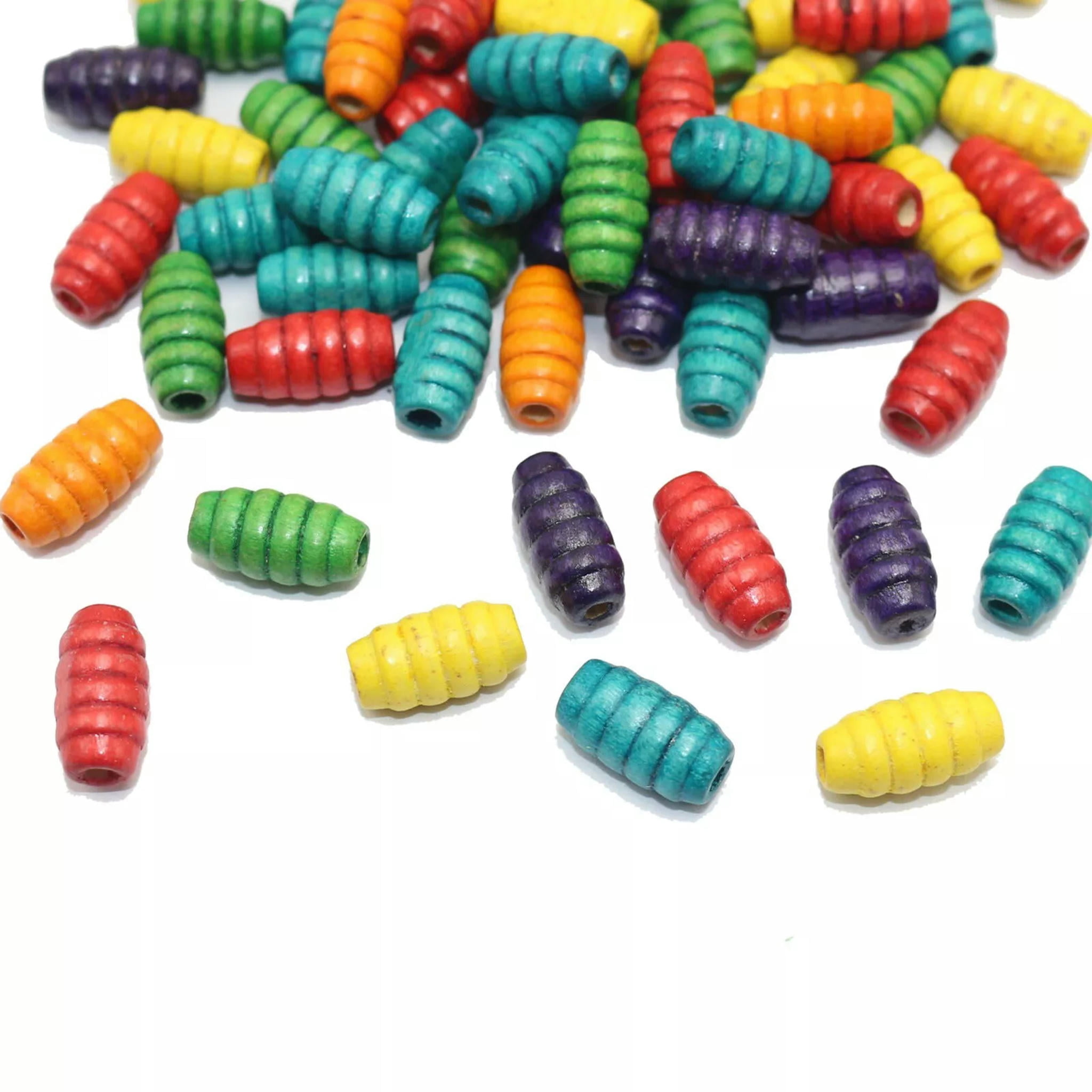 U8MO 200 Mixed Colour 8X15mm Wood Fluted Oval Tube Beads ~Wooden Beads ...