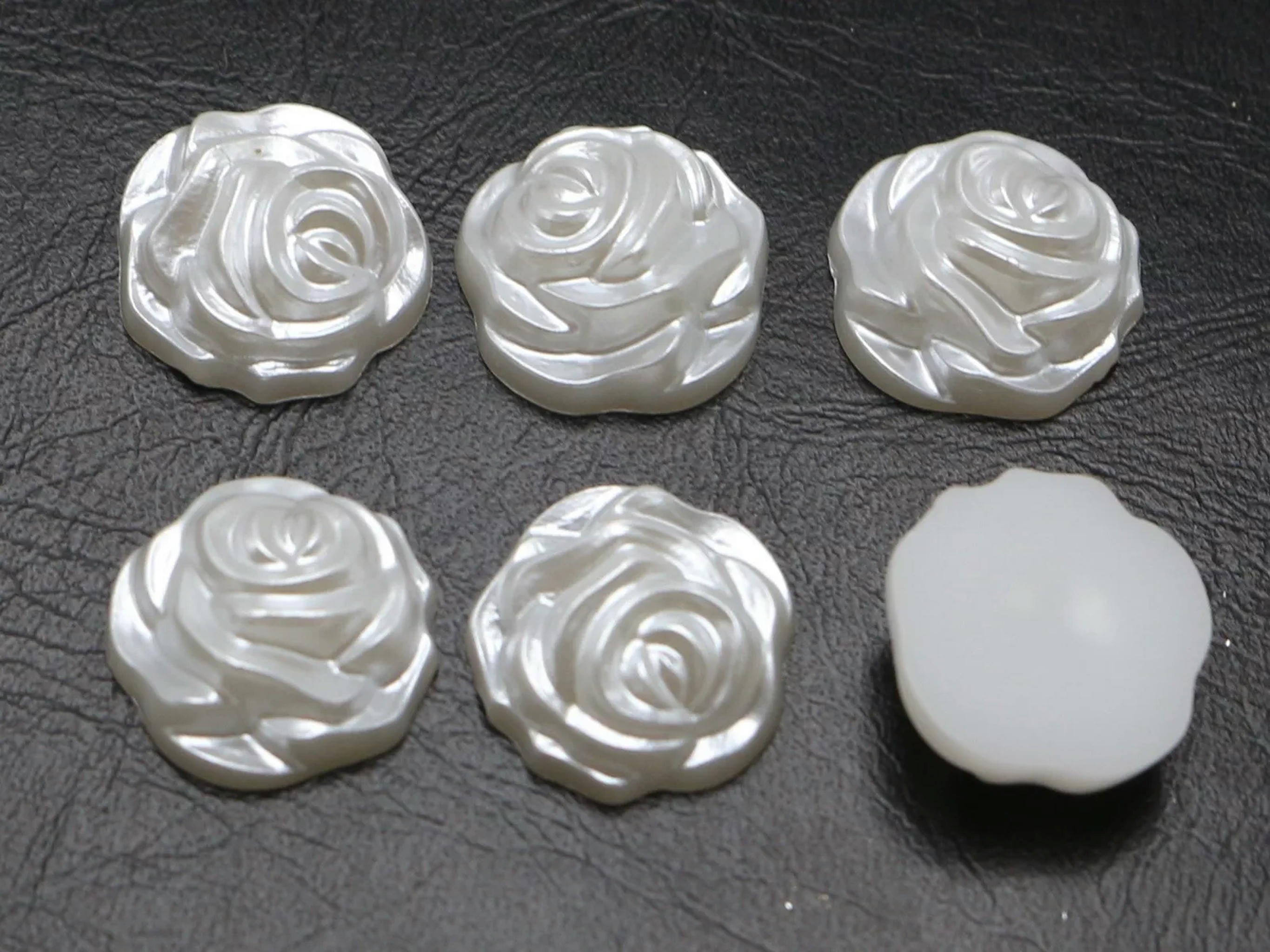 U8MO 200 Pure White Acrylic Flatback Pearl Engraved Rose Flower ...