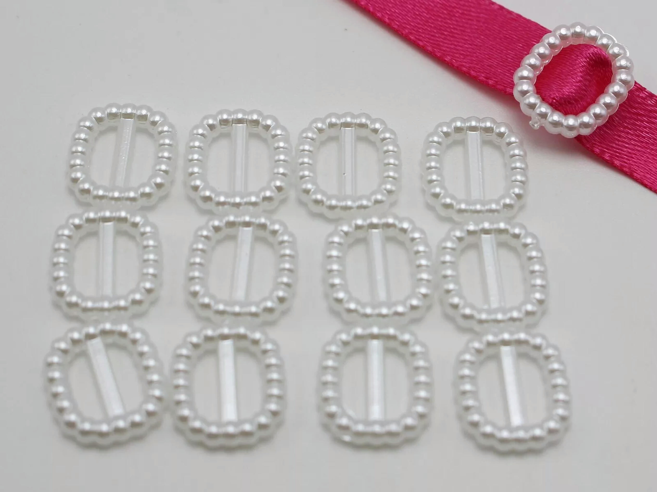 U8MO 200 Pure White Pearl Square Buckle Invitation Ribbon Slider ...
