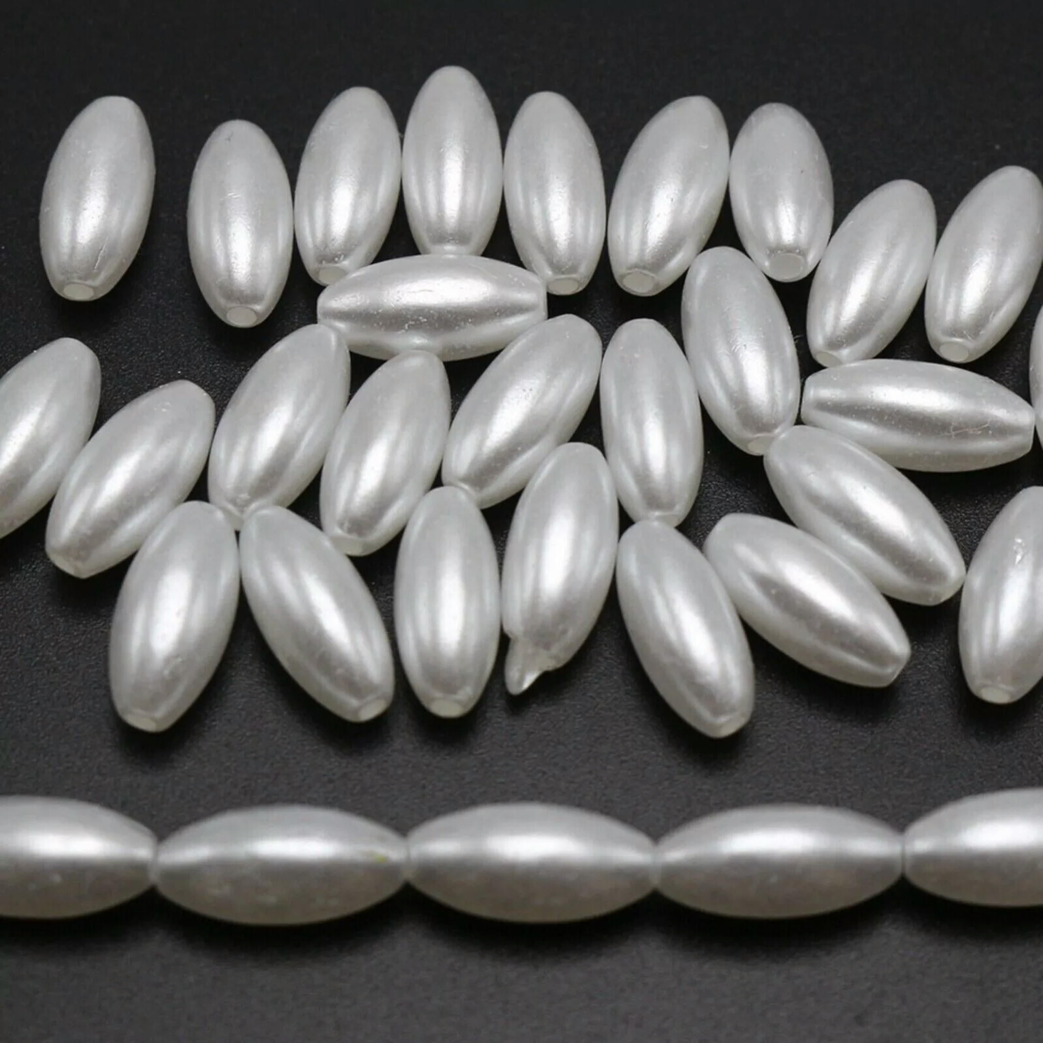 U8MO 200 Pure White Plastic Faux Pearl Oval Beads 6X12mm Imitation ...