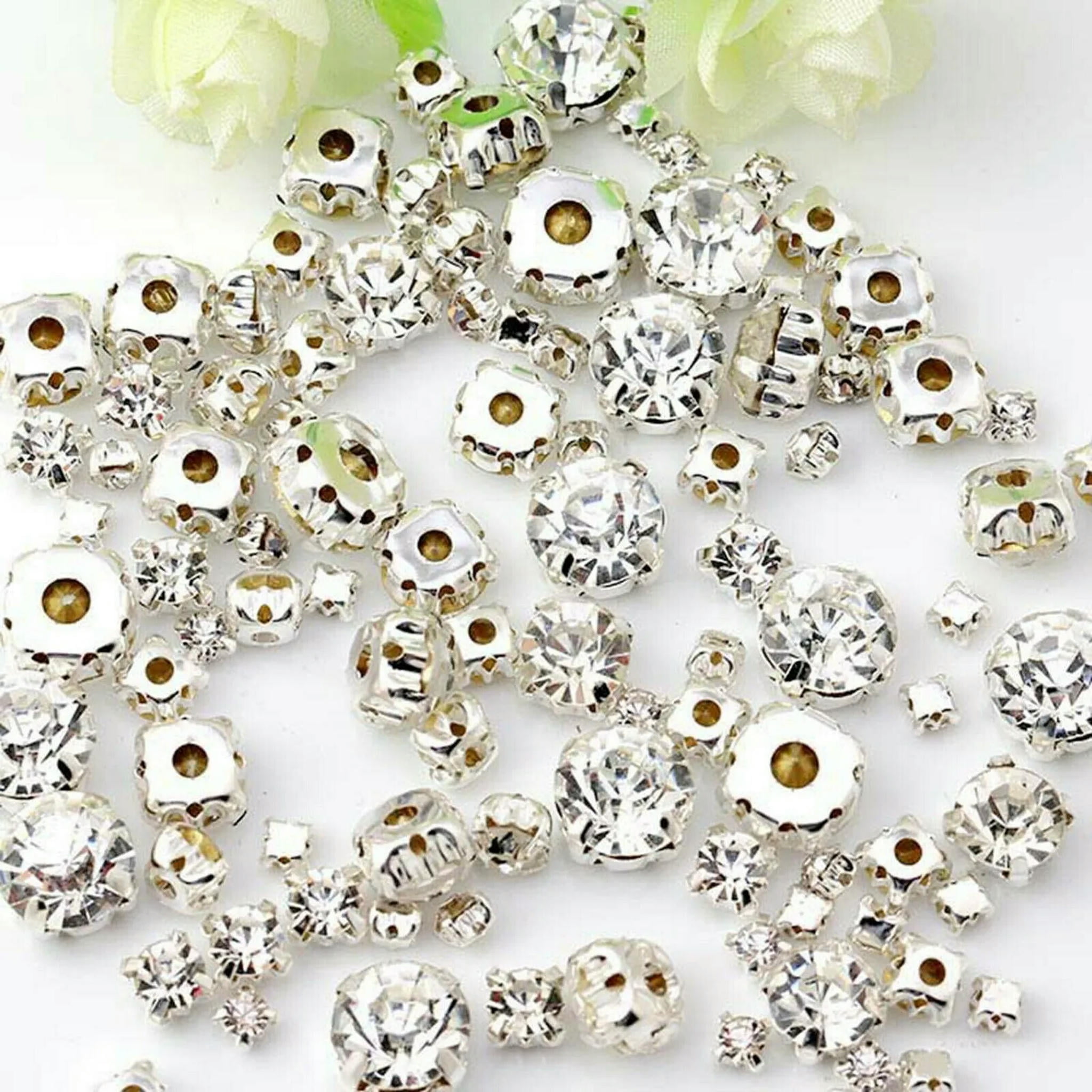 U8MO 200 Silver Clear Crystal Glass Rose Montees Mixed Size Sew on ...
