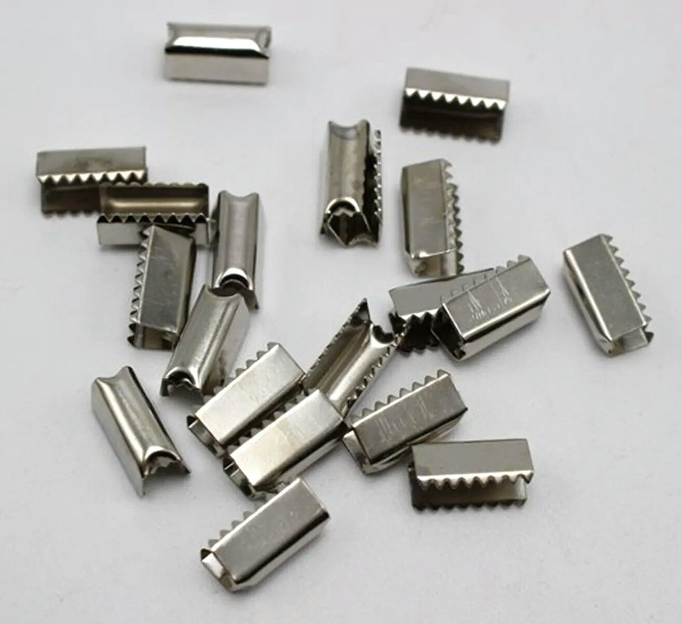 U8MO 200 Silver Tone Metal Fold Over Teeth Crimp Tube 5X12mm Connector ...