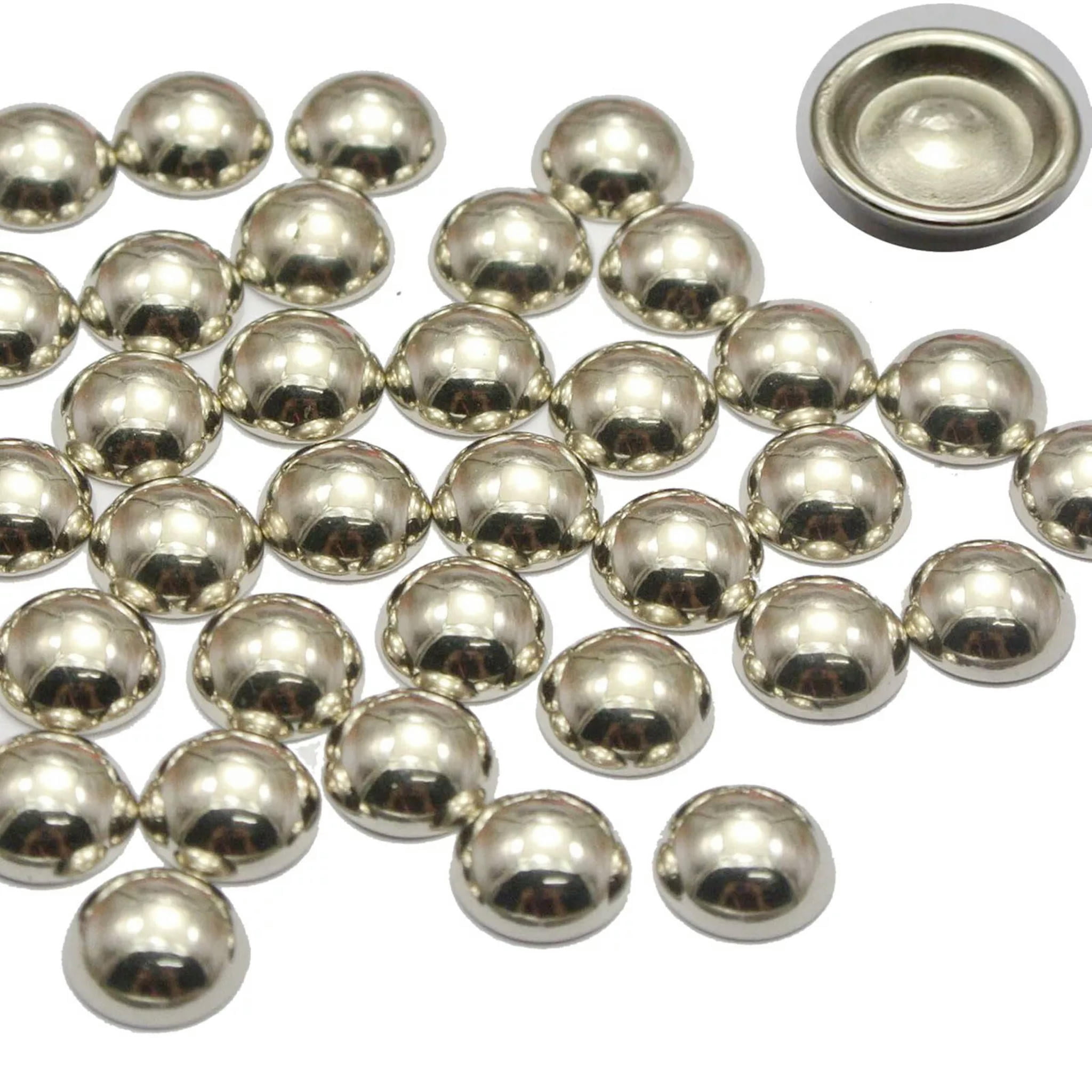 U8MO 200 Silver Tone Metallic Acrylic Round Dome Studs 10mm No Hole ...