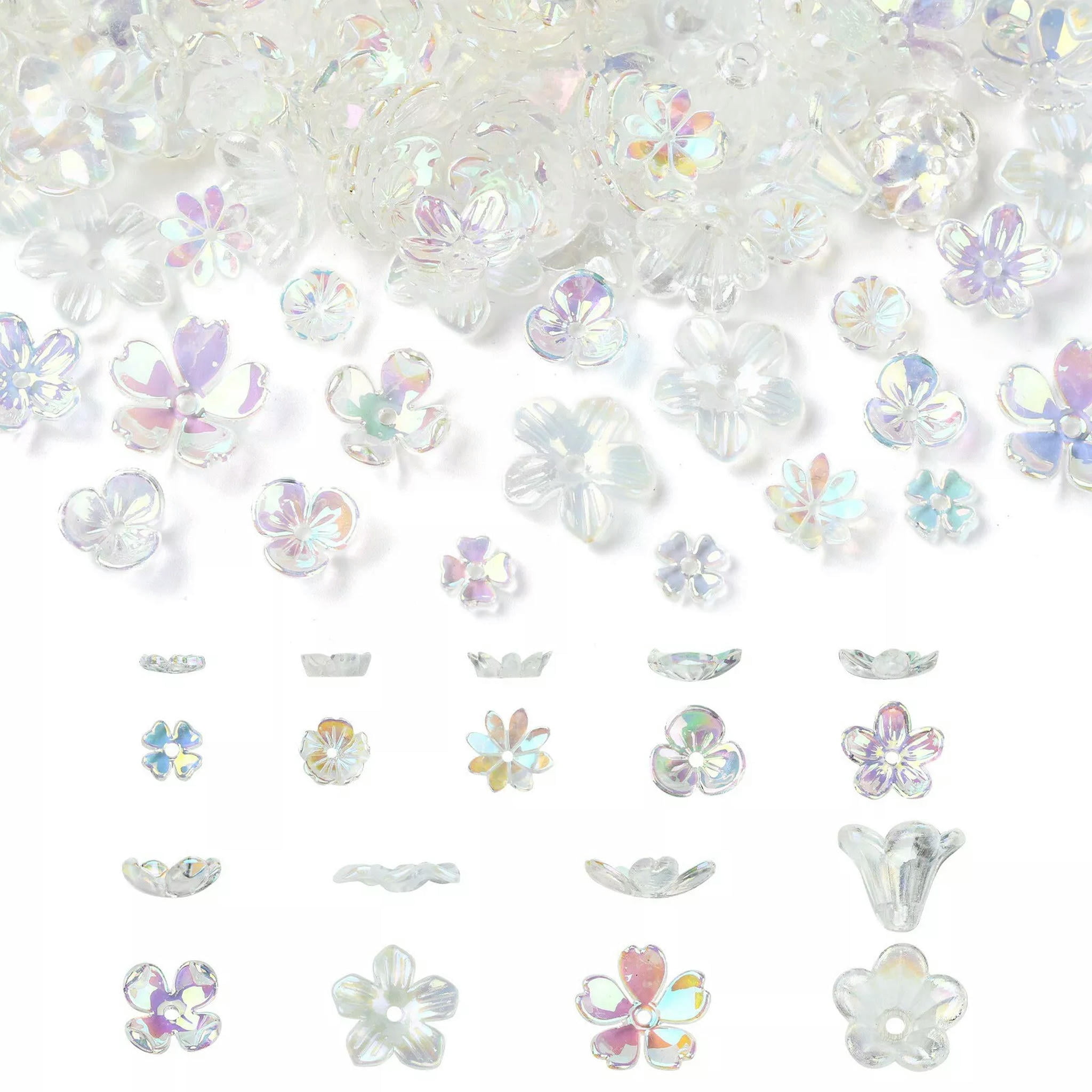U8MO 200x Acrylic Clear Flower Spacer Beads End Cap for DIY Jewelry ...