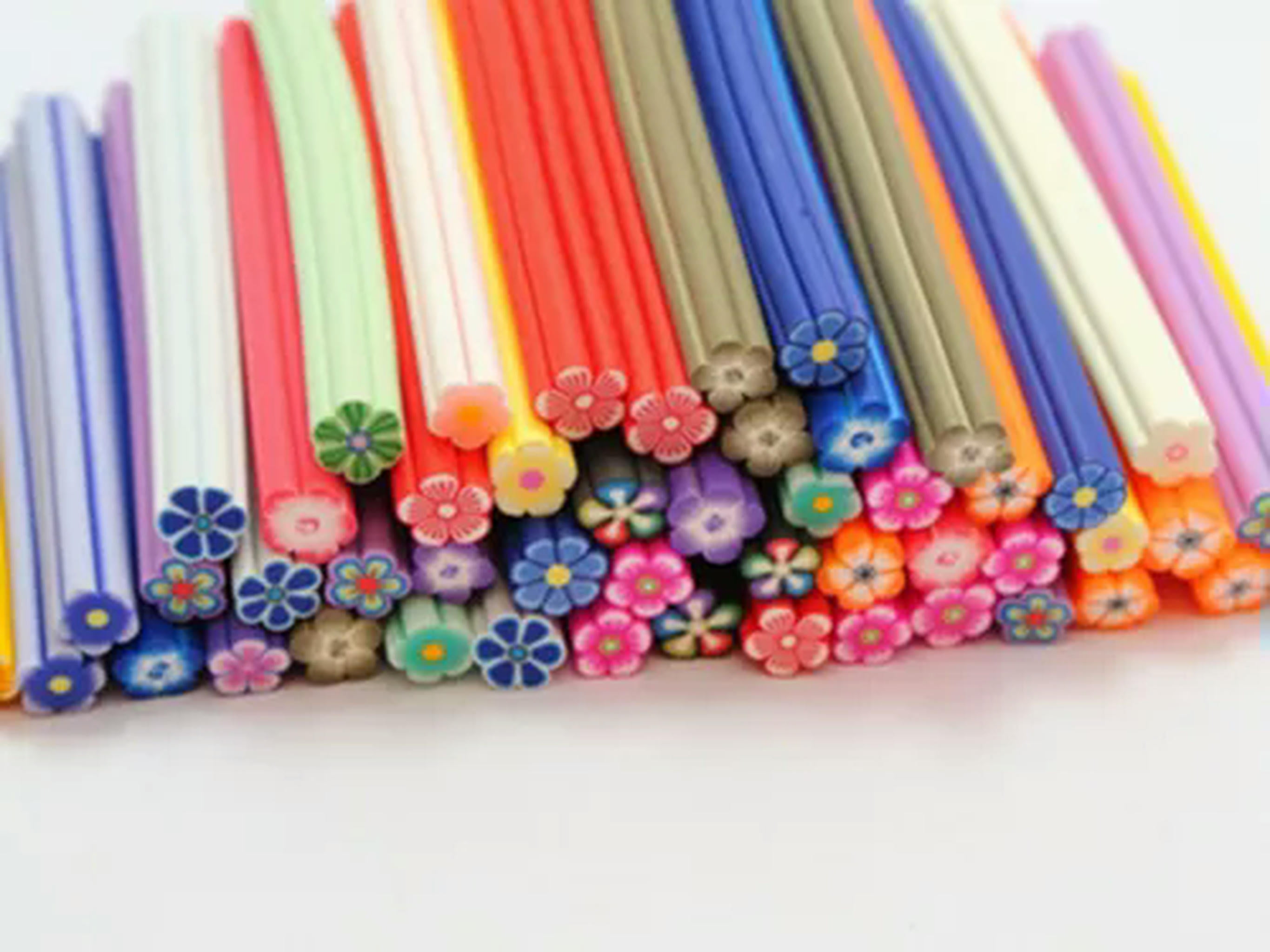 U8MO 20pcs Cane DIY Polymer Clay Slice Rods Sticker 5X50mm Various for ...
