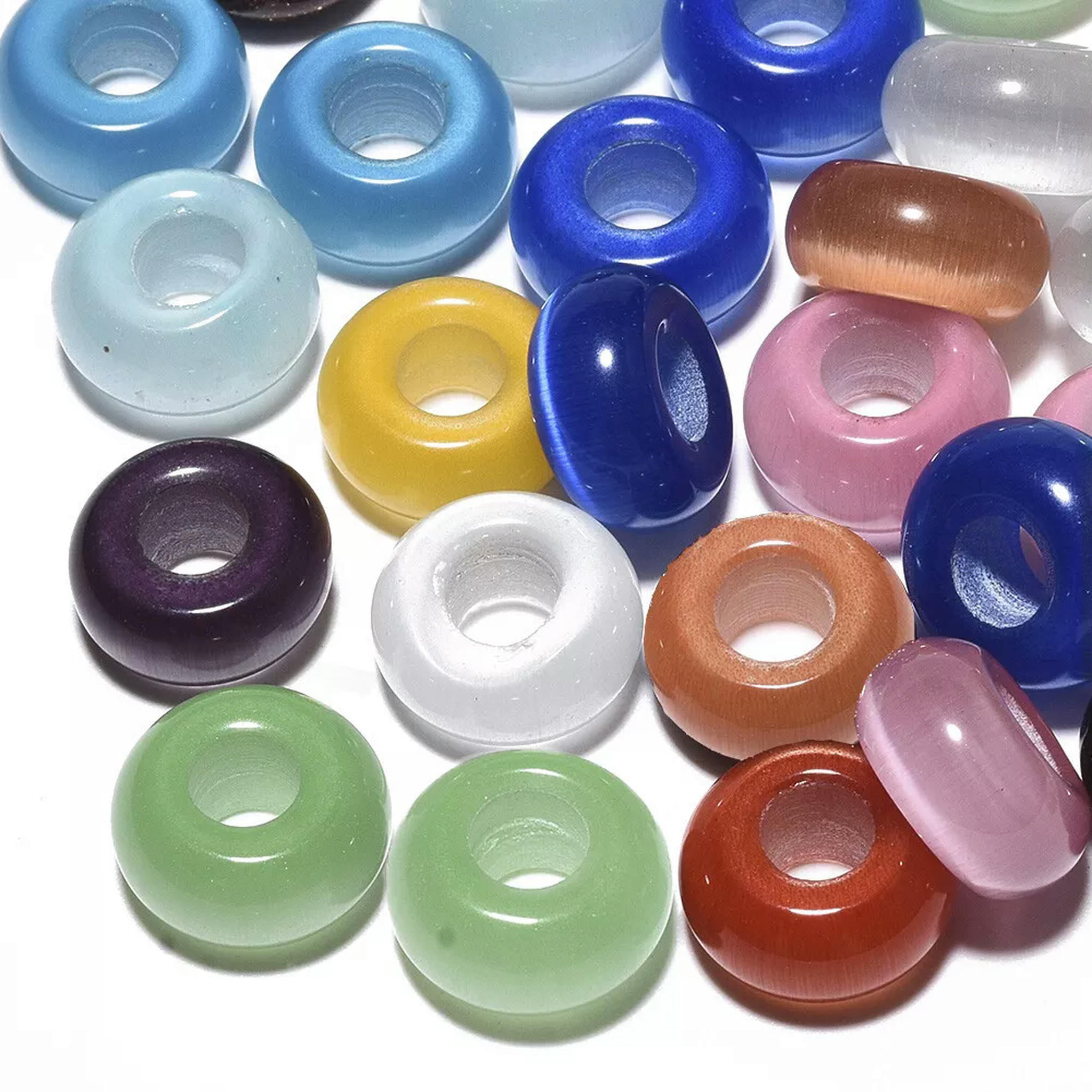U8MO 20x Mixed Cat Eye European Large Hole Bracelet Spacres Beads ...