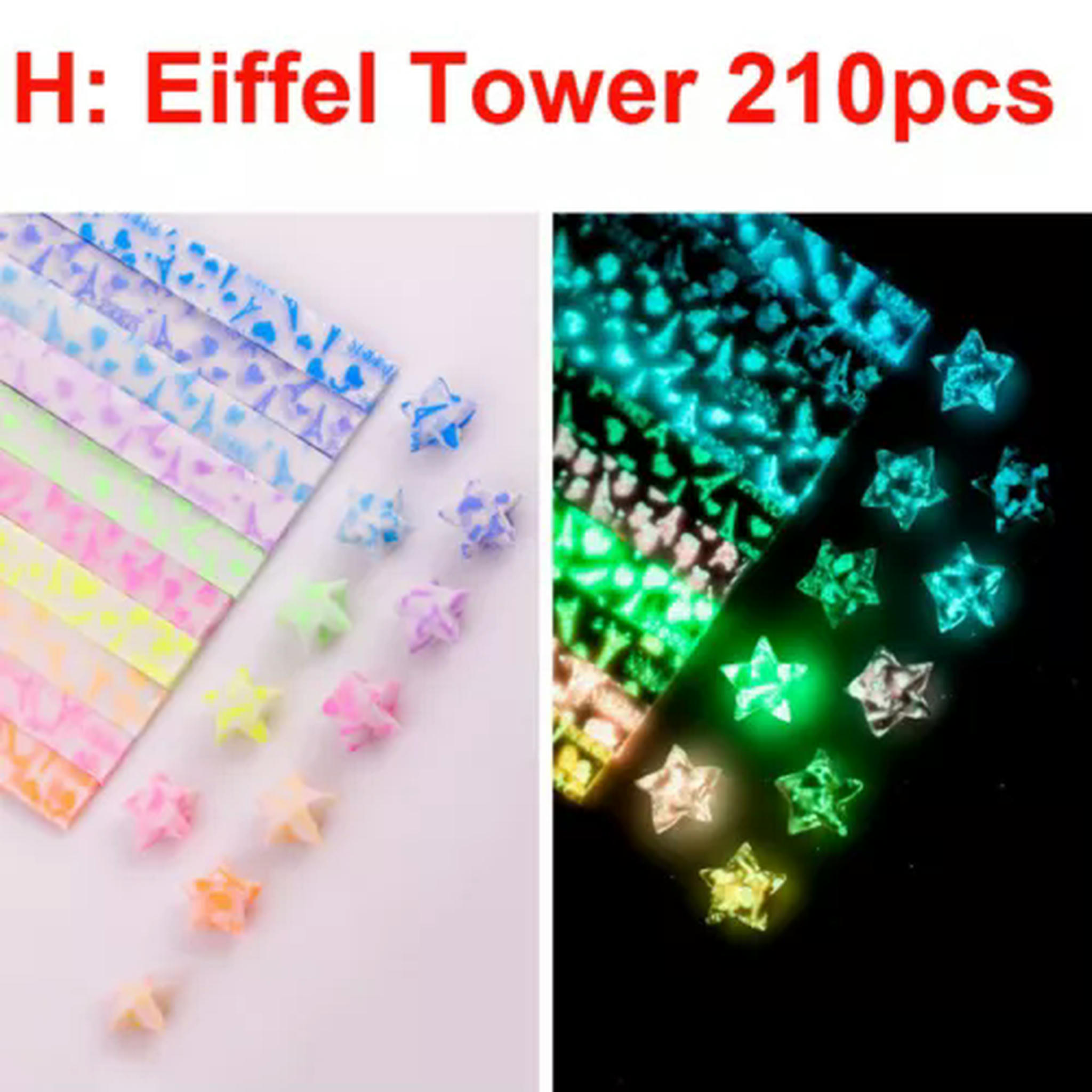 U8MO 210 Strips Folding Origami Luminous Lucky Wish Star Paper Glows in ...