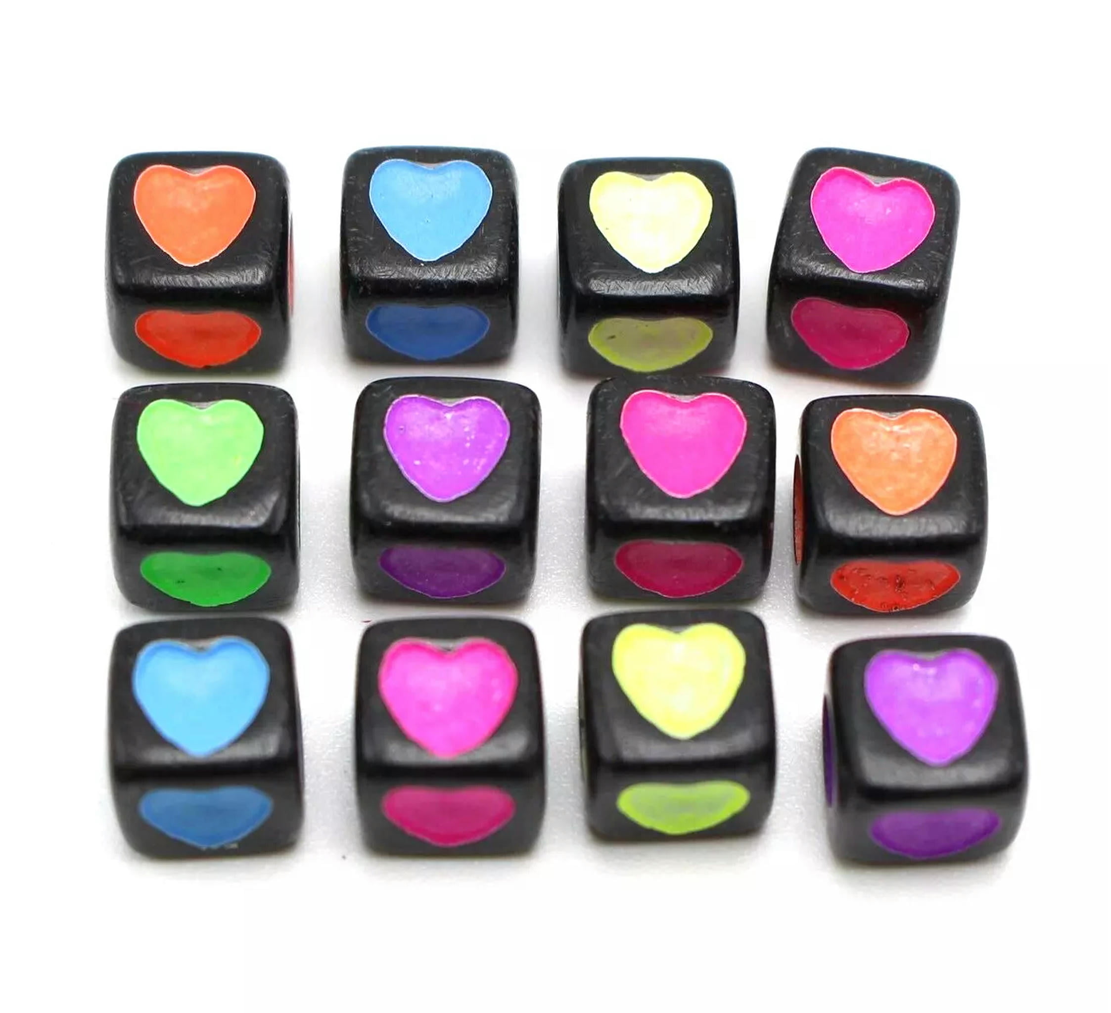 U8MO 250 Black with Neon Color Love Heart Cube Pony Beads 7X7mm Kids ...