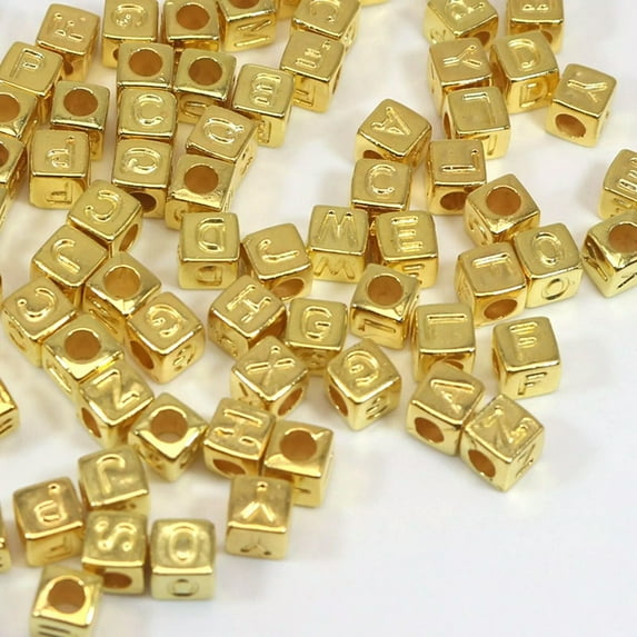 U8MO 250 Brigth Golden Acrylic Assorted Alphabet Letter Cube Pony Beads ...