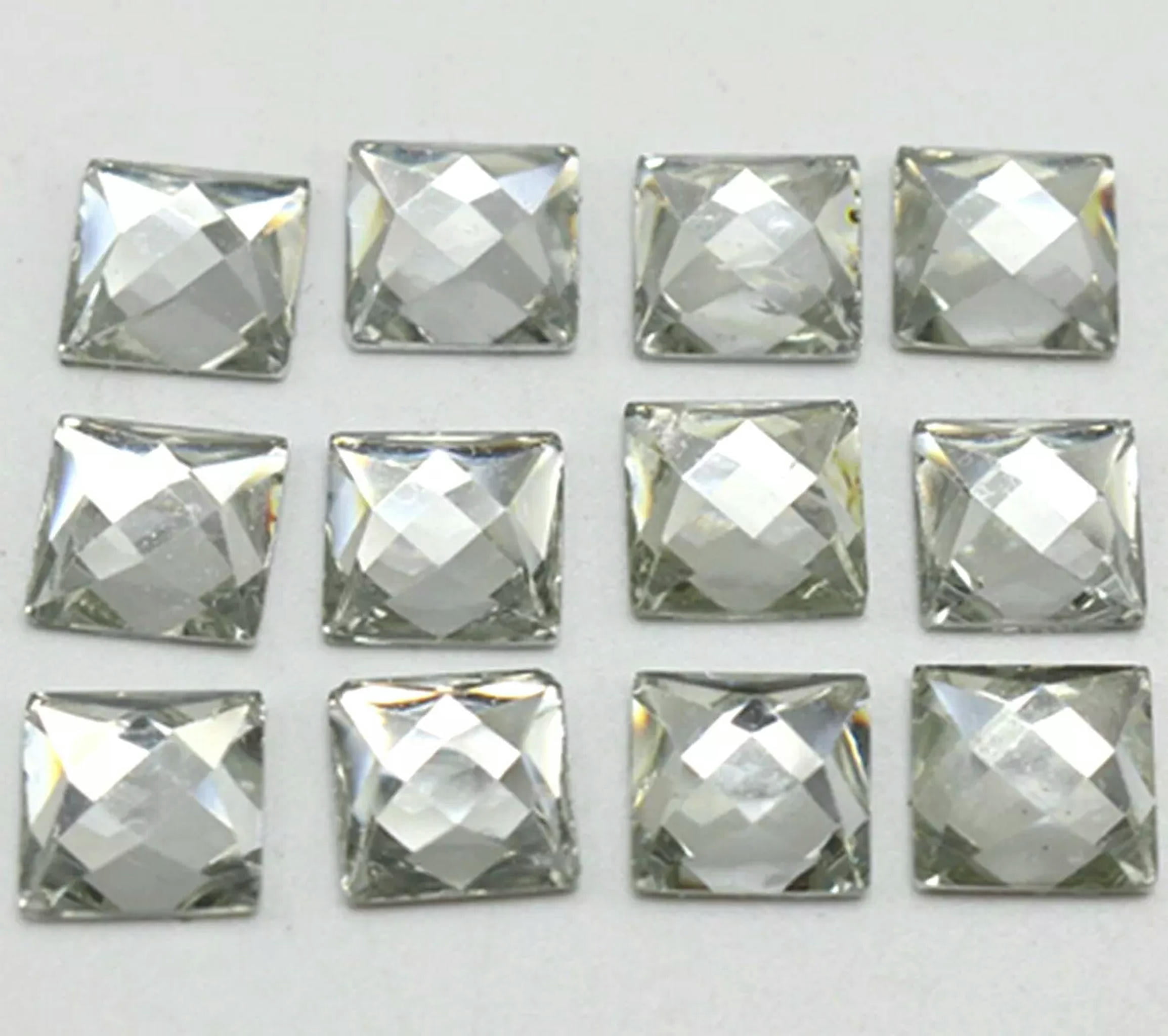 U8MO 250 Clear Acrylic Flatback Faceted Square Rhinestone Gems 8X8mm No ...