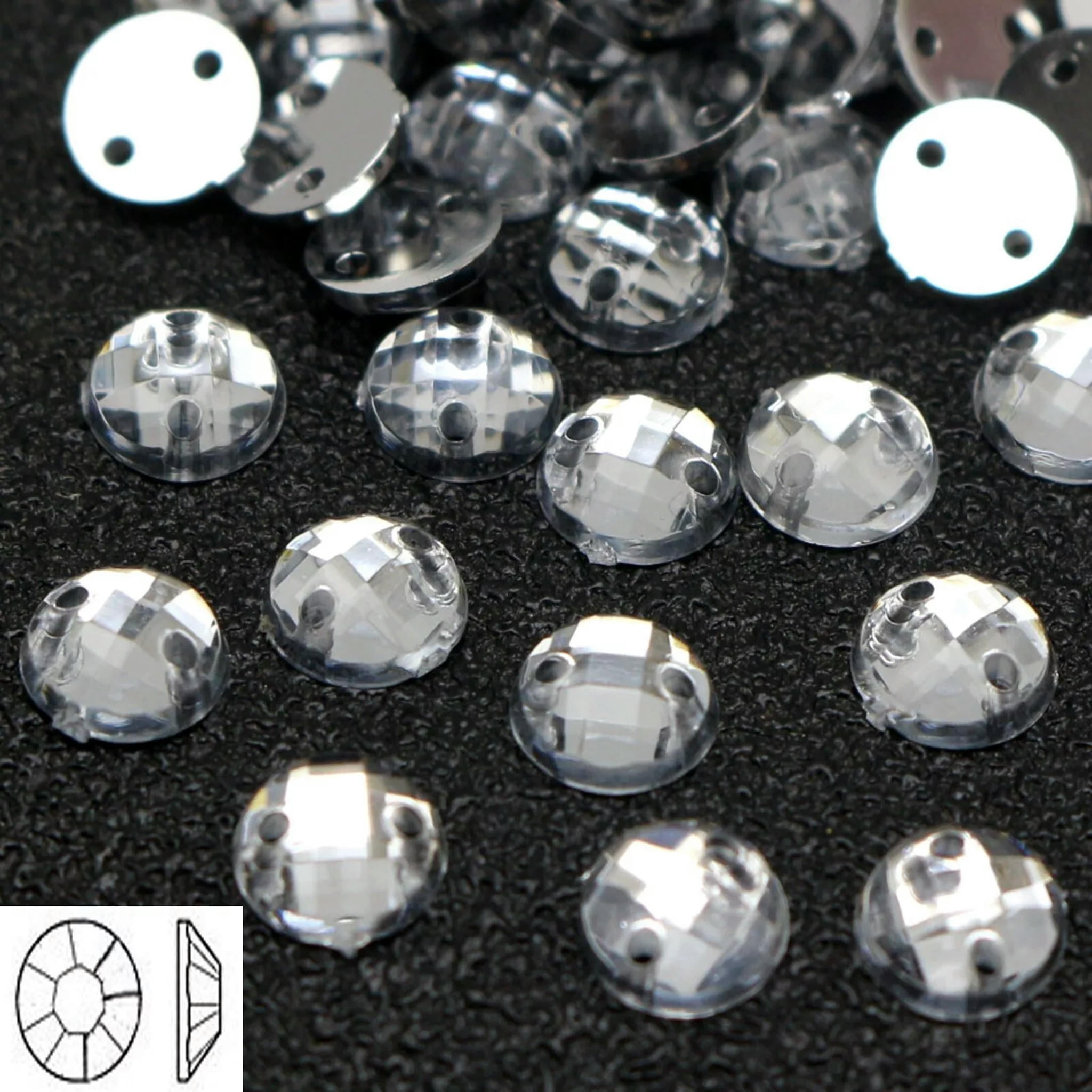 U8MO 250 Clear Flatback Acrylic Sewing Crystal Round Rhinestone Gems ...
