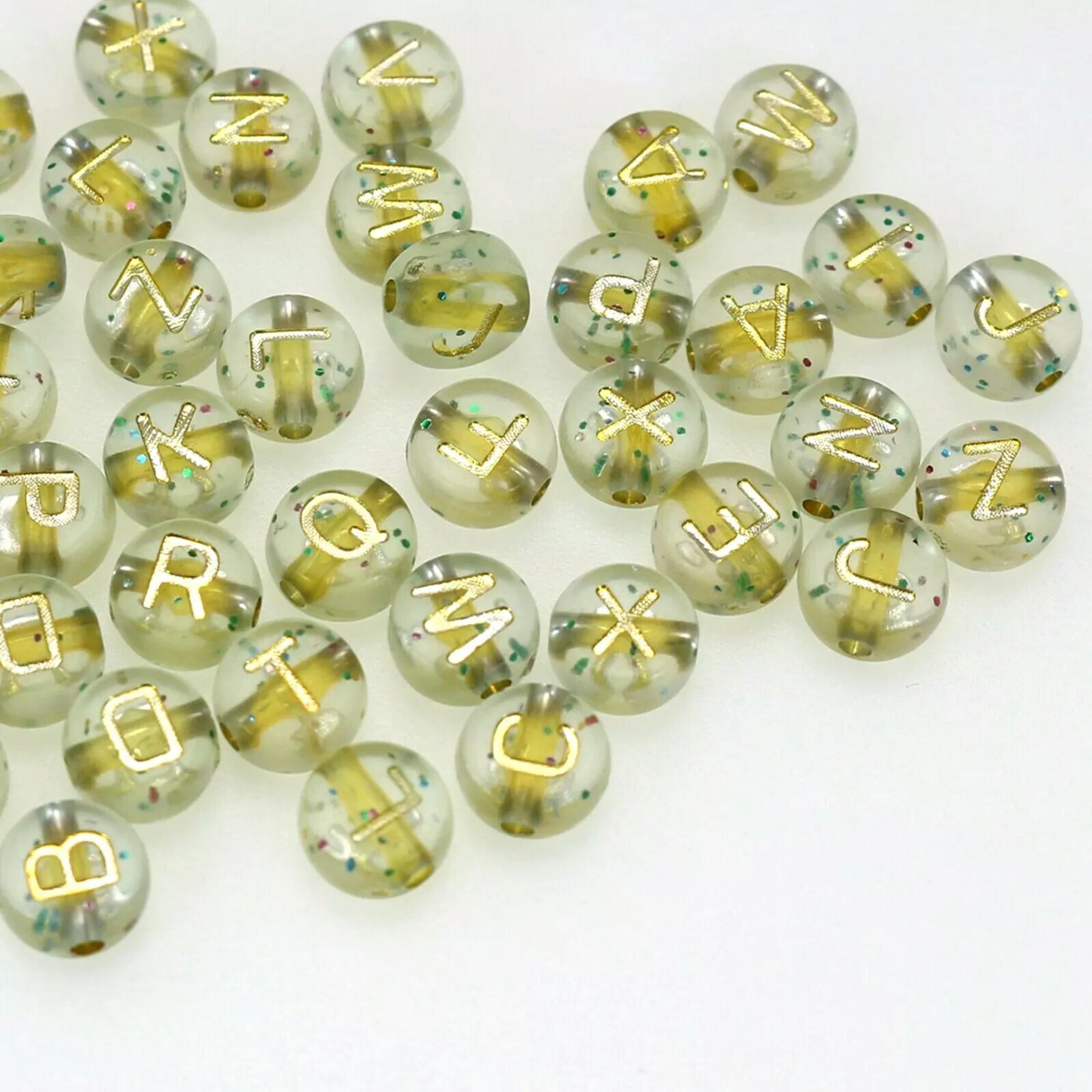 U8MO 250 Clear with Gold Assorted Acrylic Alphabet Letter Coin Beads ...