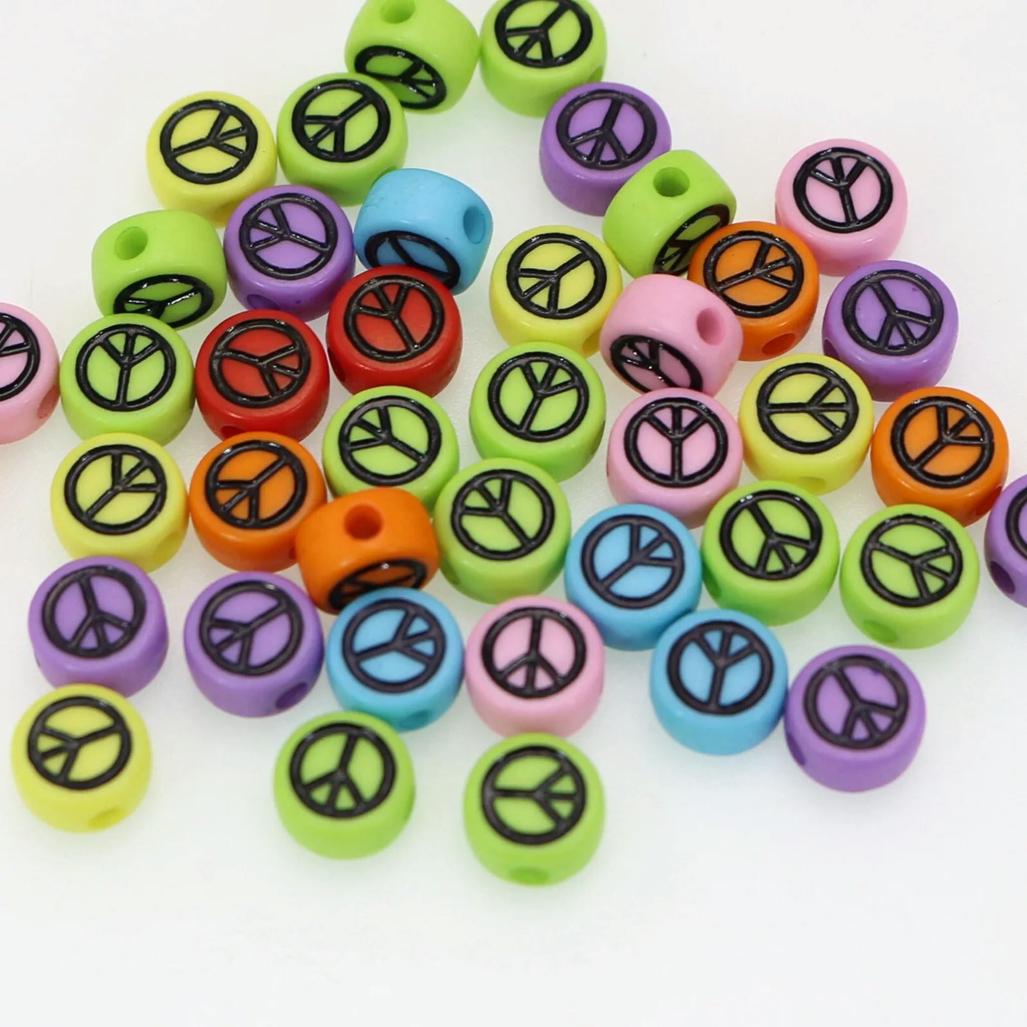 U8MO 250 Colorful Acrylic Peace Sign Coin Beads 4X7mm Kids Craft ...