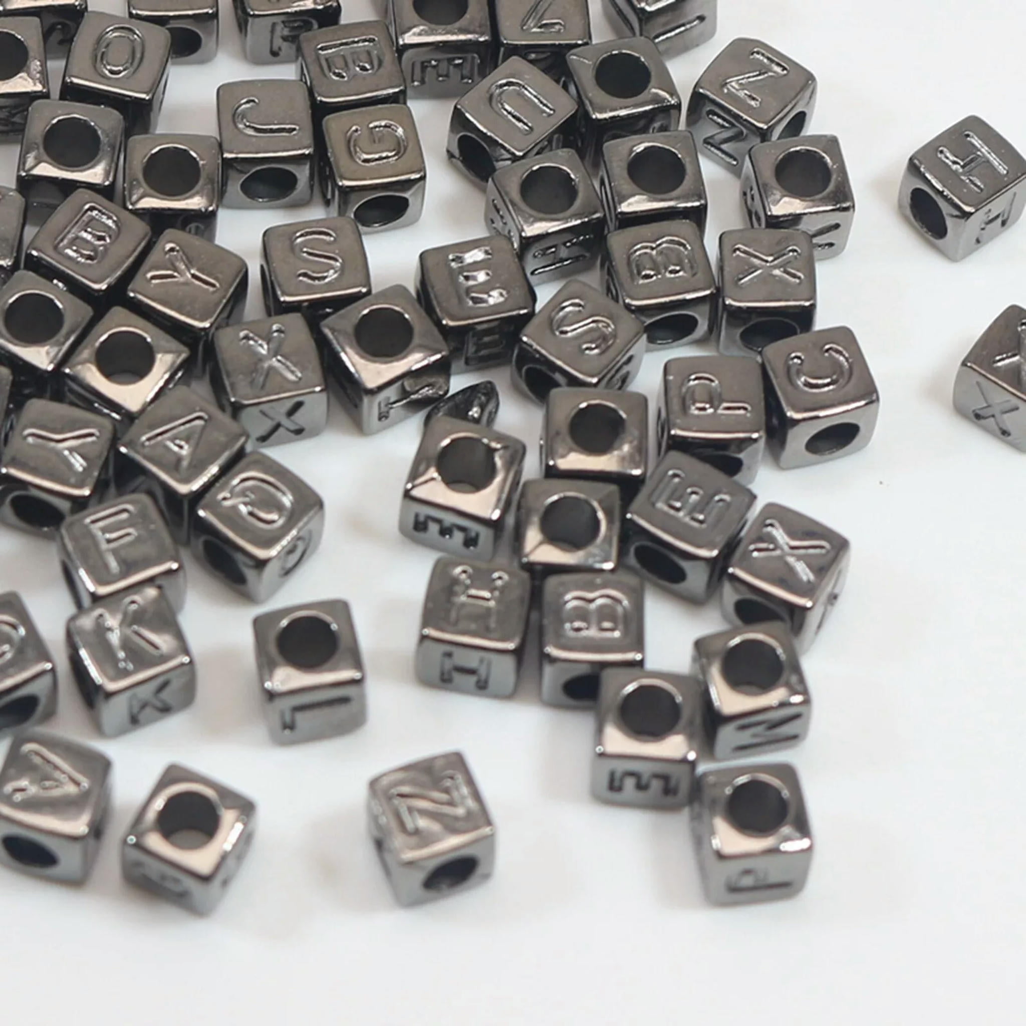 U8MO 250 Gunmetal Tone Acrylic Assorted Alphabet Letter Cube Pony Beads ...