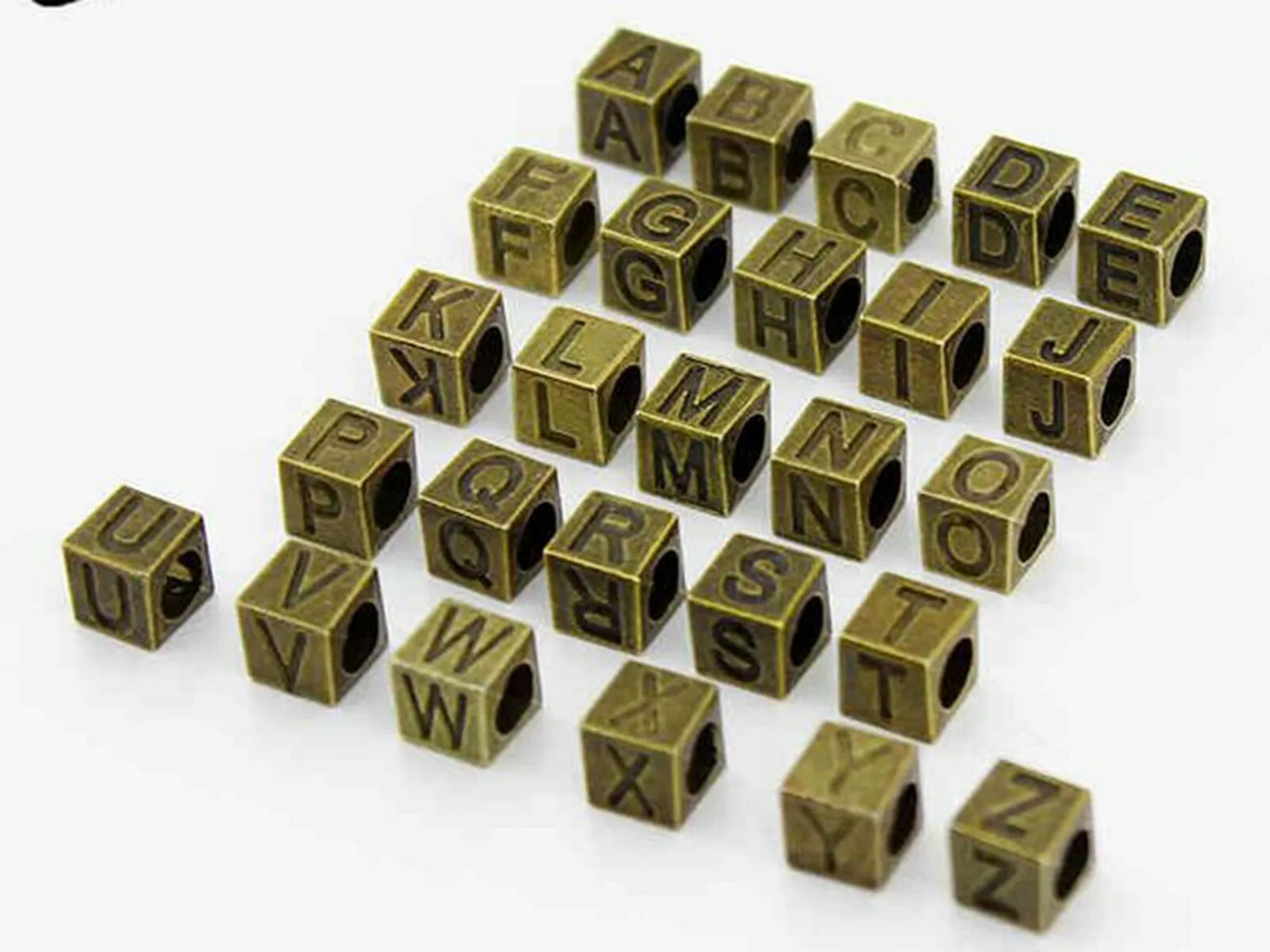 U8MO 26 Bronze Tone Alloy Alphabet Letter "A-Z" Cube Euro Beads 7X7mm ...