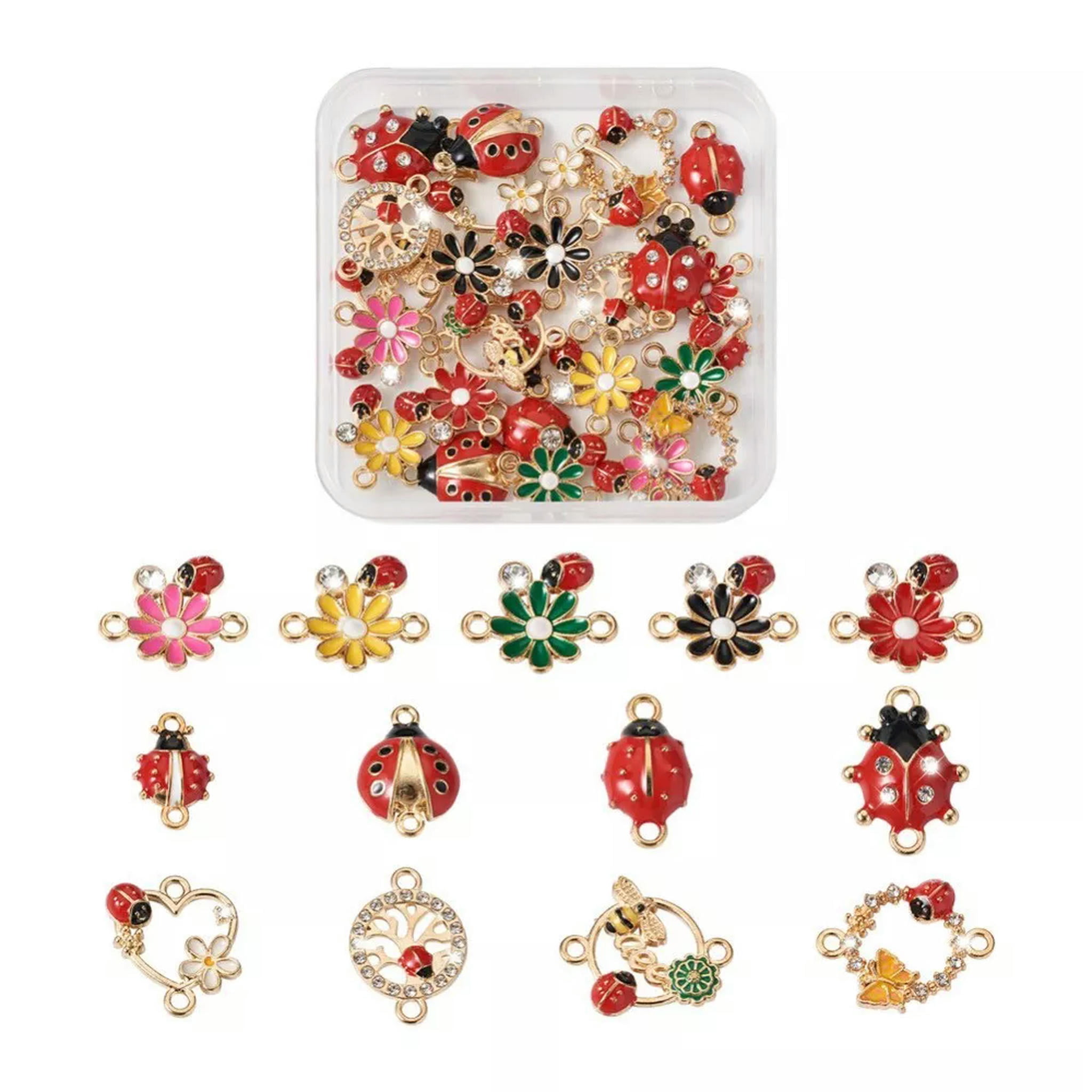 U8MO 26x Alloy Enamel Ladybug Bees Flower Butterfly Charms Connector ...