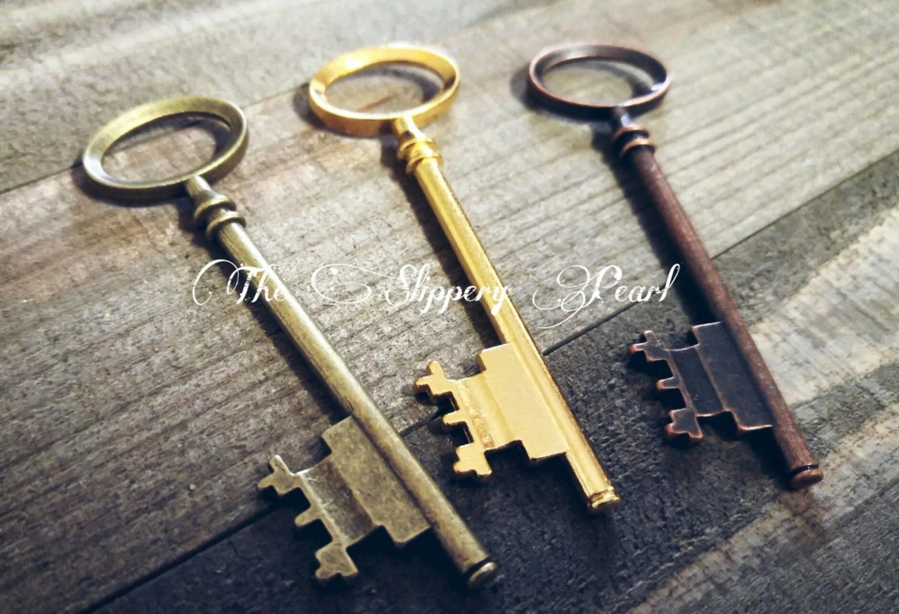 U8MO 3 Skeleton Key Lot Skeleton Key Pendants Antiqued Copper Bronze ...