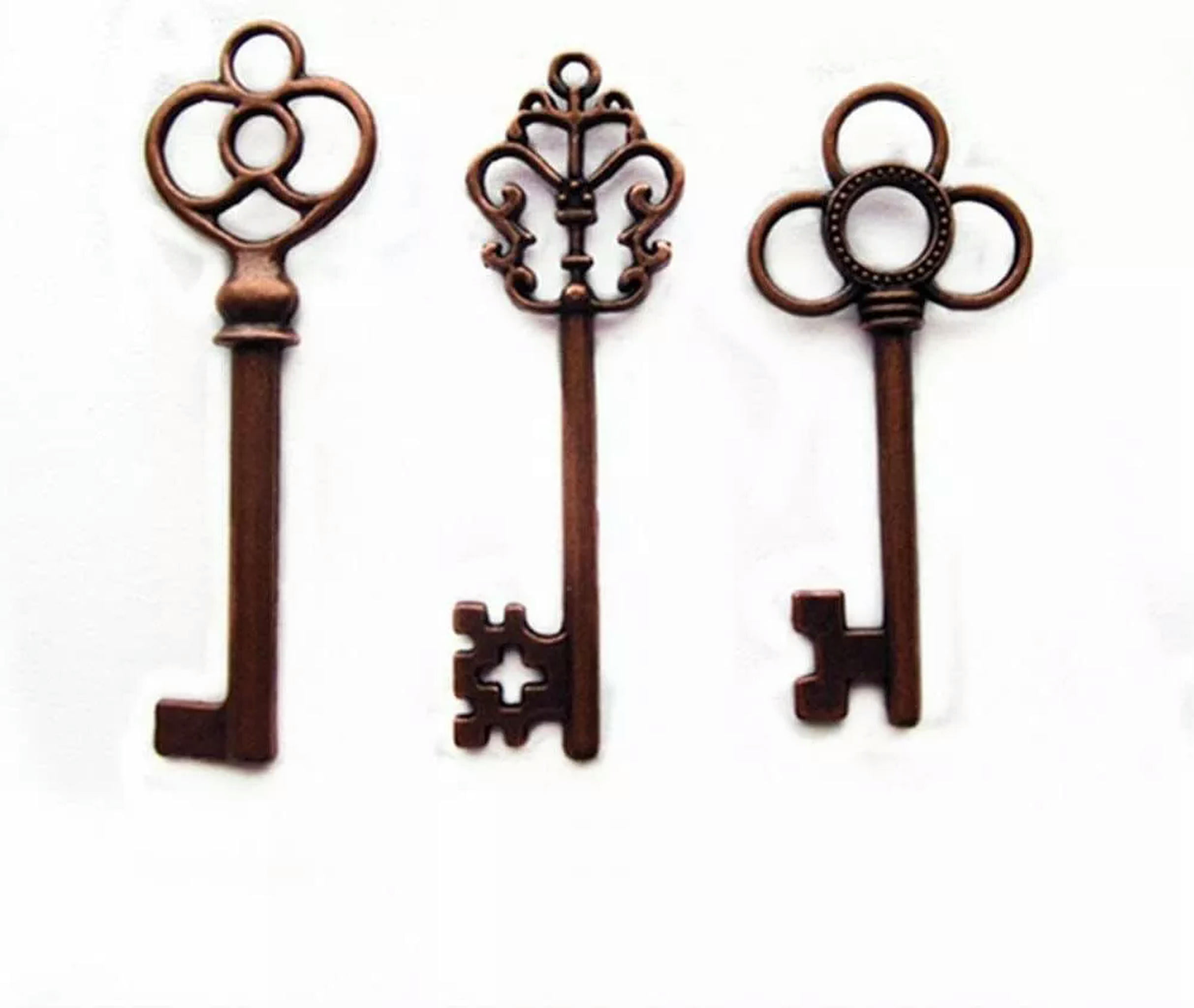 U8MO 3 Skeleton Key Pendants Antiqued Copper Big Keys Large Wedding ...