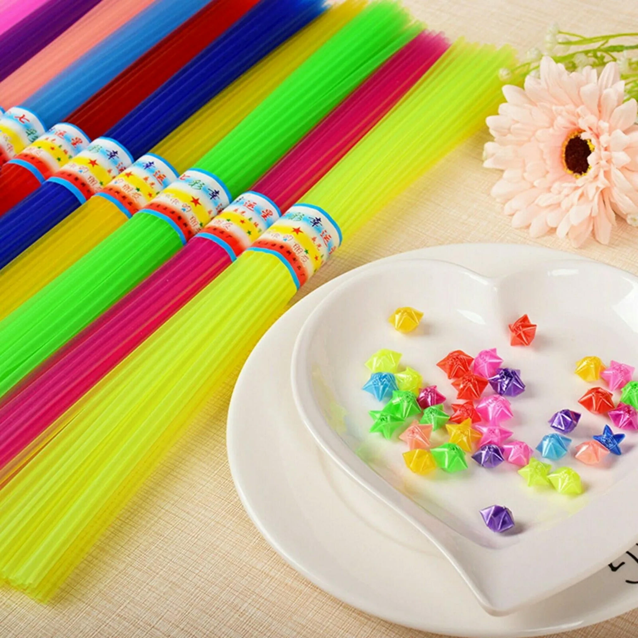 U8MO 300 Pcs Mixed Colour 6mmX380mm Origami Lucky Star Folding Straw ...