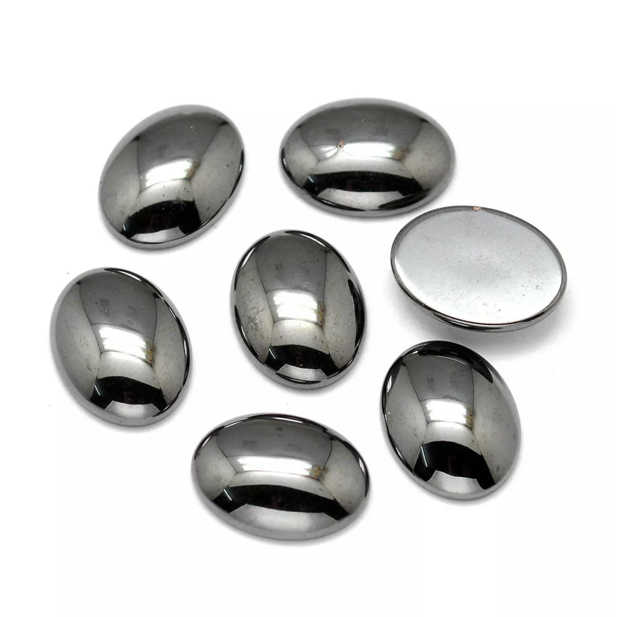 U8MO 30PC Flatback Hematite Stone Cabochons Oval Non-Magnetic Dome Cabs ...