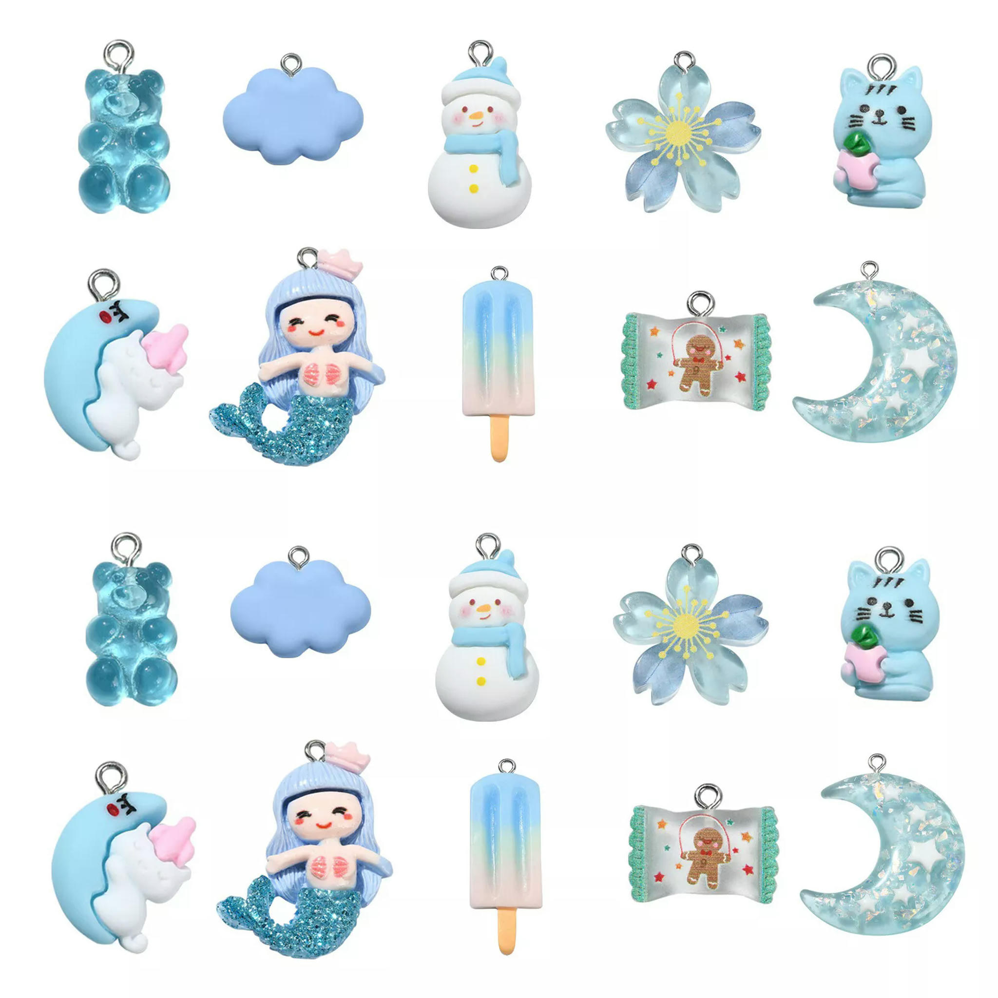 U8MO 30x Blue Mermaid Moon Cloud Ice Cream Charms Pendants for DIY ...