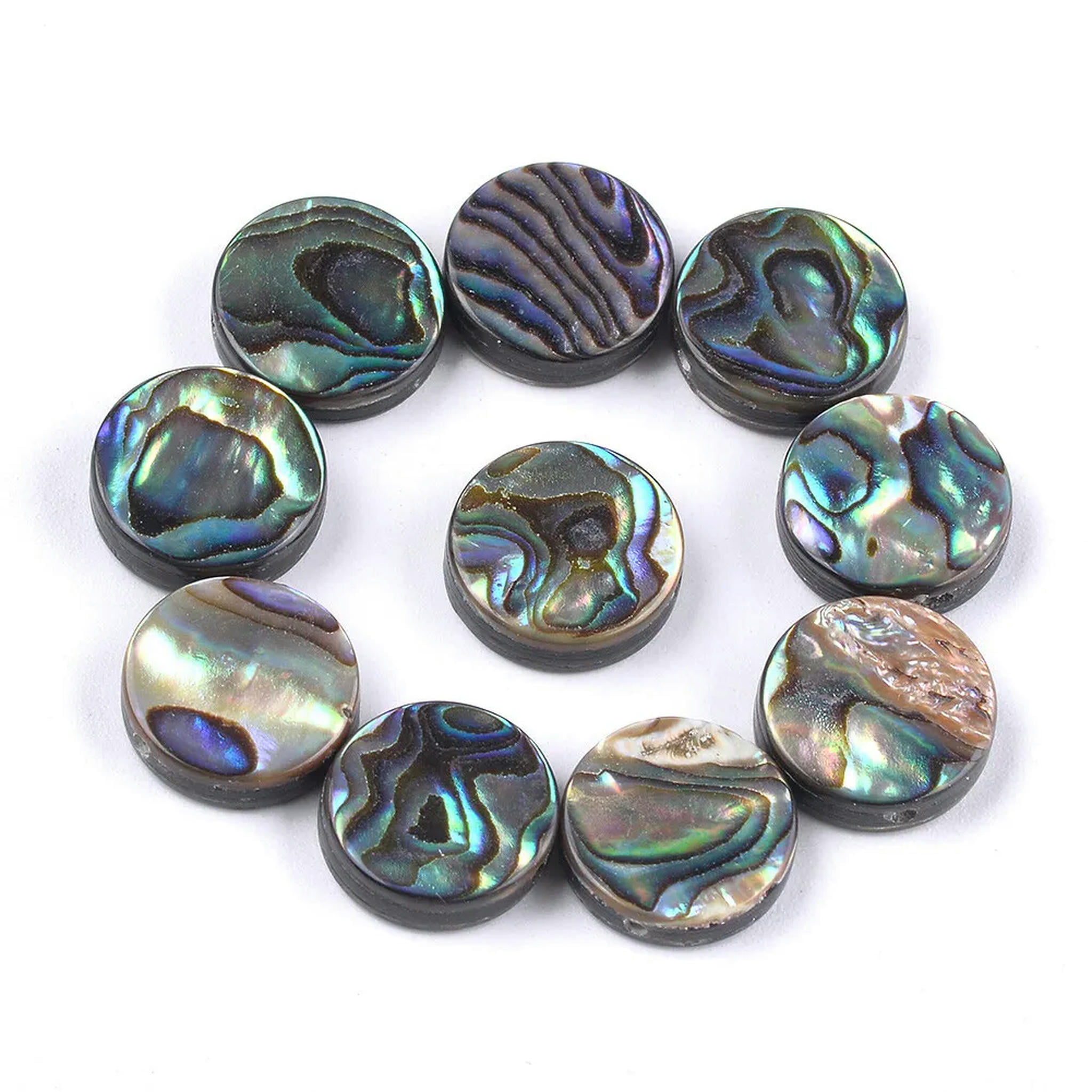 U8MO 33pc Green Abalone Shell Paua Shell Beads Flat Round Loose Spacer ...