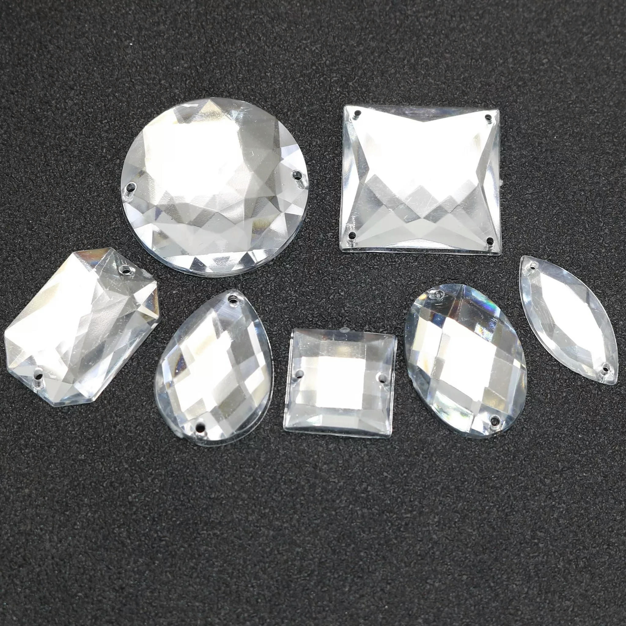 U8MO 35 Assorted Clear Flatback Acrylic Big Sewing Rhinestone Gems Sew ...