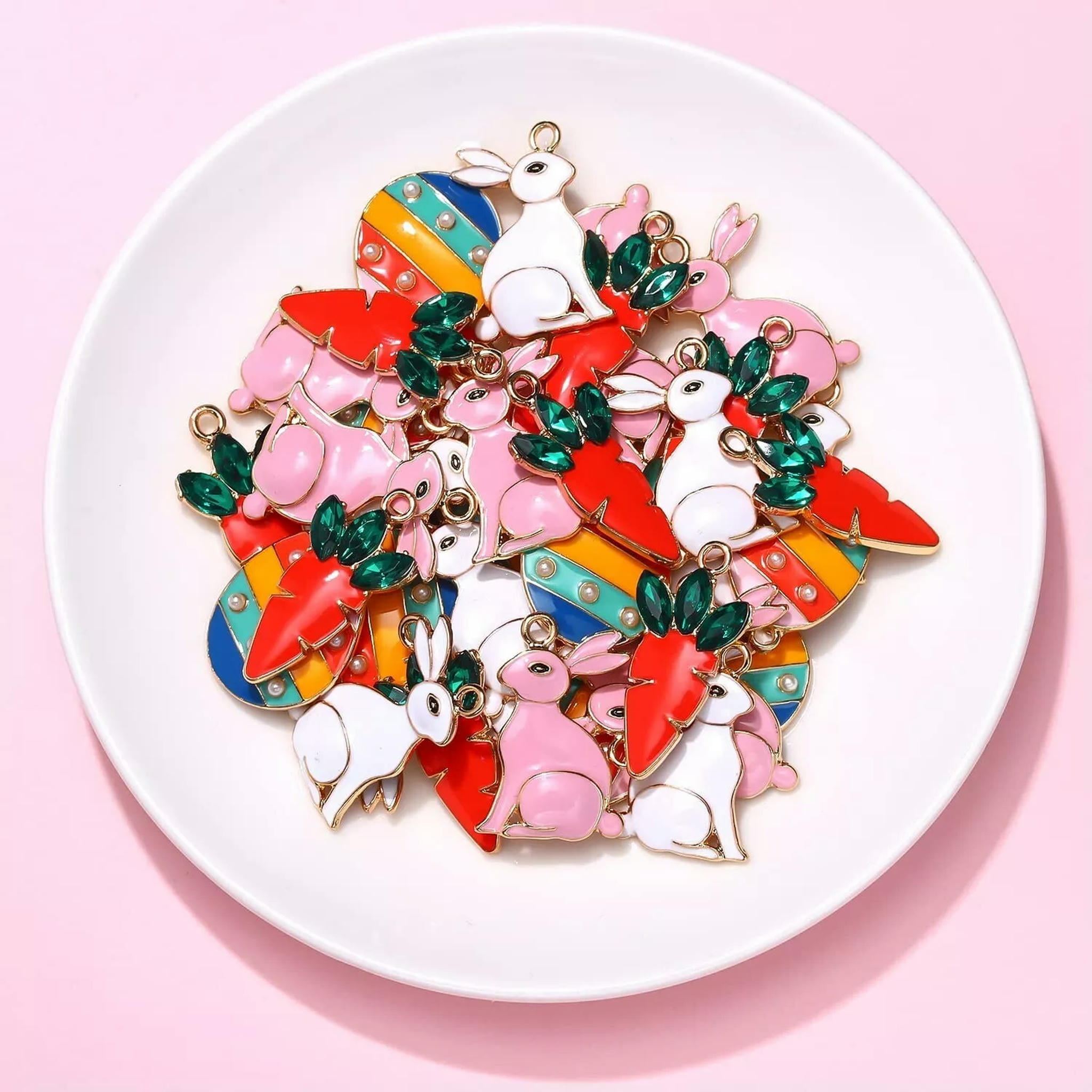 U8MO 4 Enamel Charms Gold Easter Bunny Jewelry Making Assorted Set ...