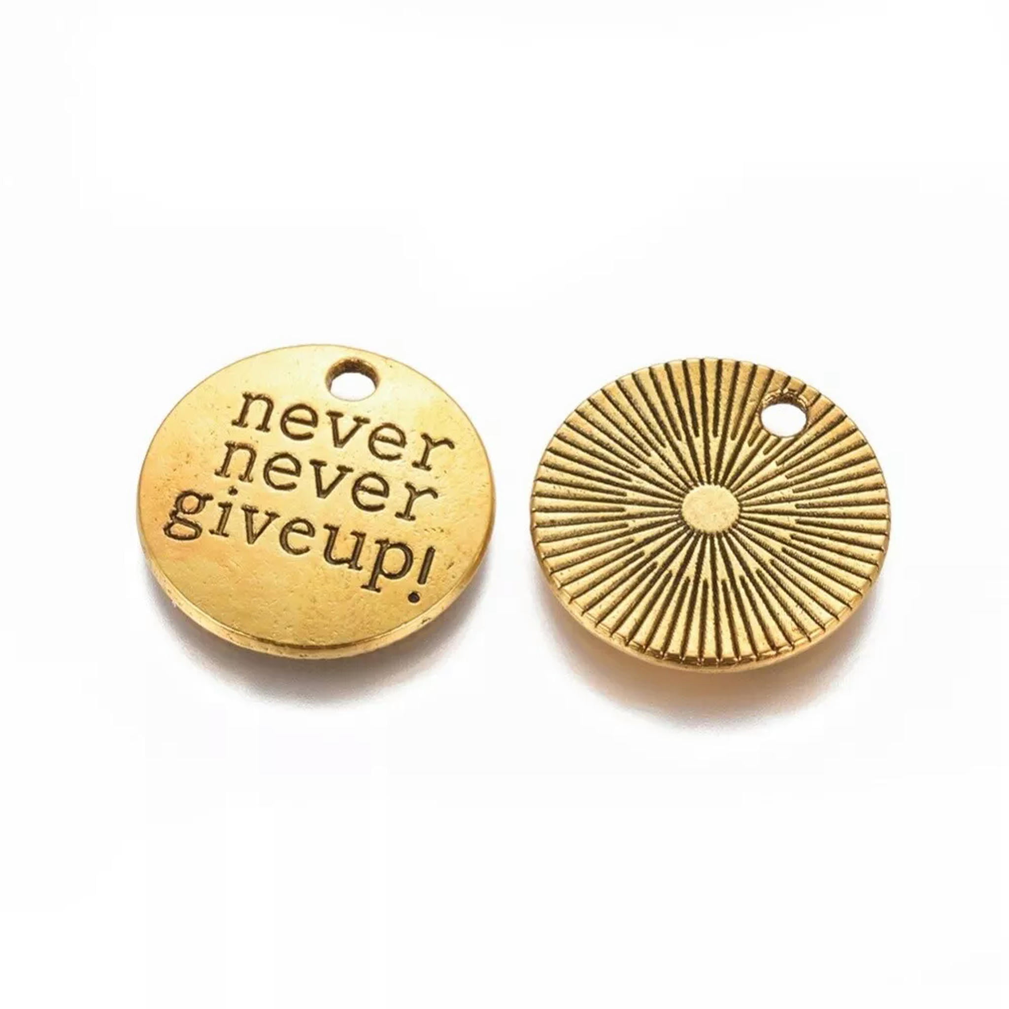 U8MO 4 Quote Charms NEVER GIVE UP Pendants Antiqued Gold Word Charms ...