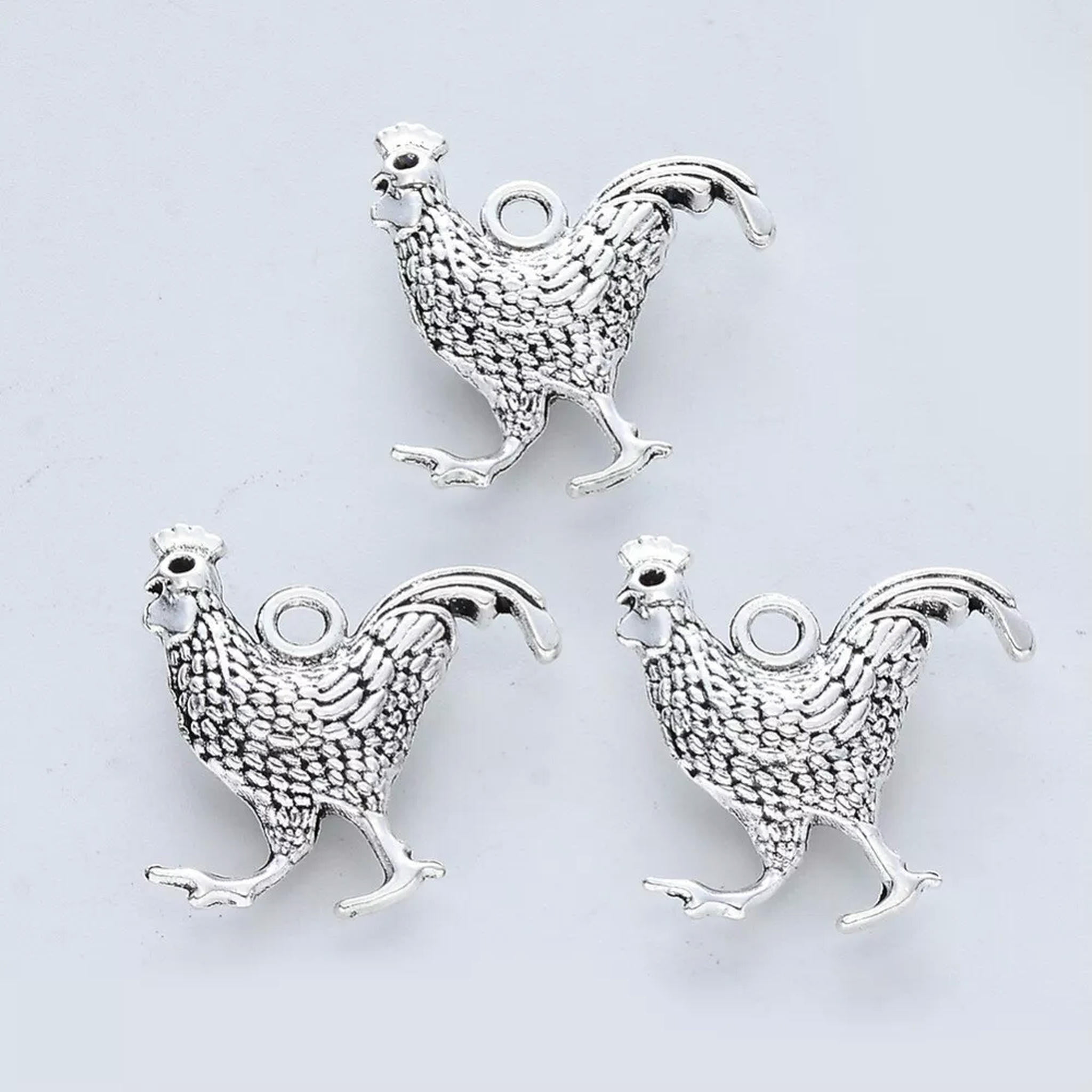 U8MO 4 Rooster Charms Chicken Pendants Antiqued Silver Farm Animal ...