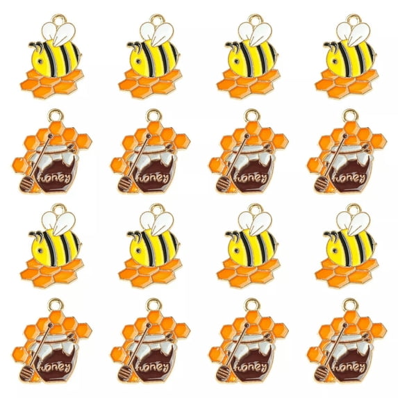 U8MO 40x Enamel Bees Honey Jar Charm Pendants for DIY Jewelry Keychain ...