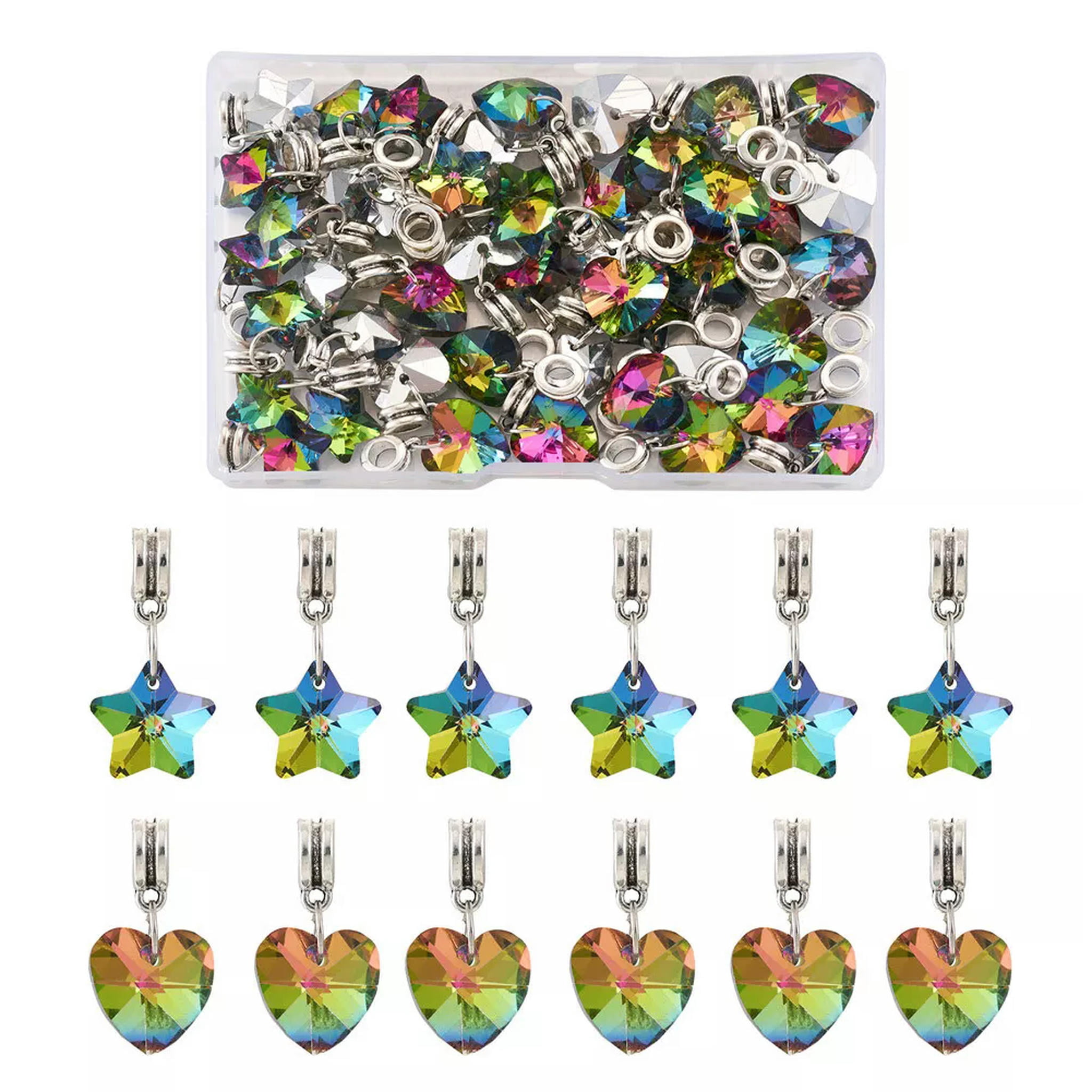 U8MO 48pcs Large Hole Alloy European Dangle Charms Heart Star Glass ...