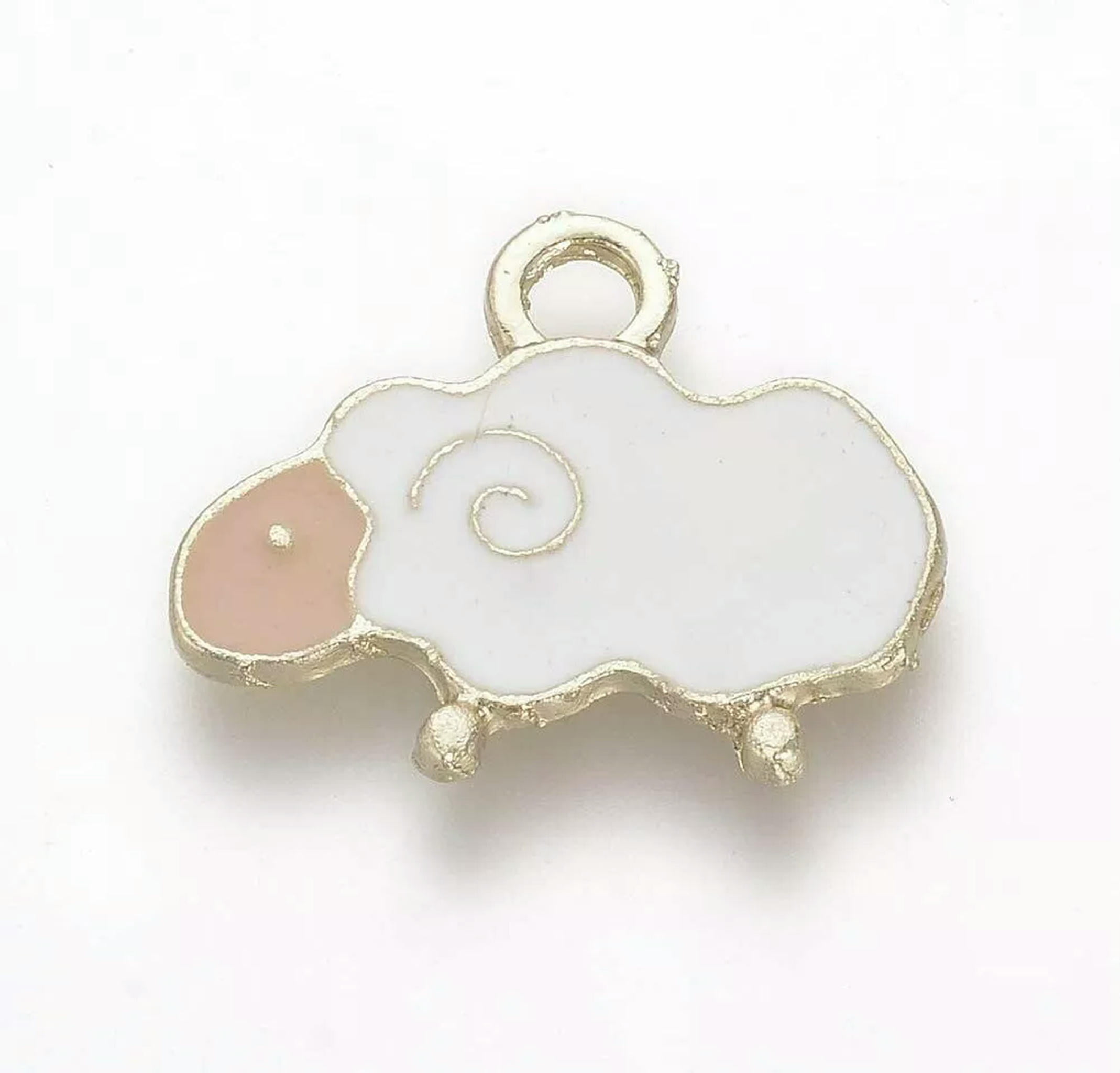 U8MO 5 Enamel Gold Charms Sheep Pendants Findings Farm Set White Fluffy ...