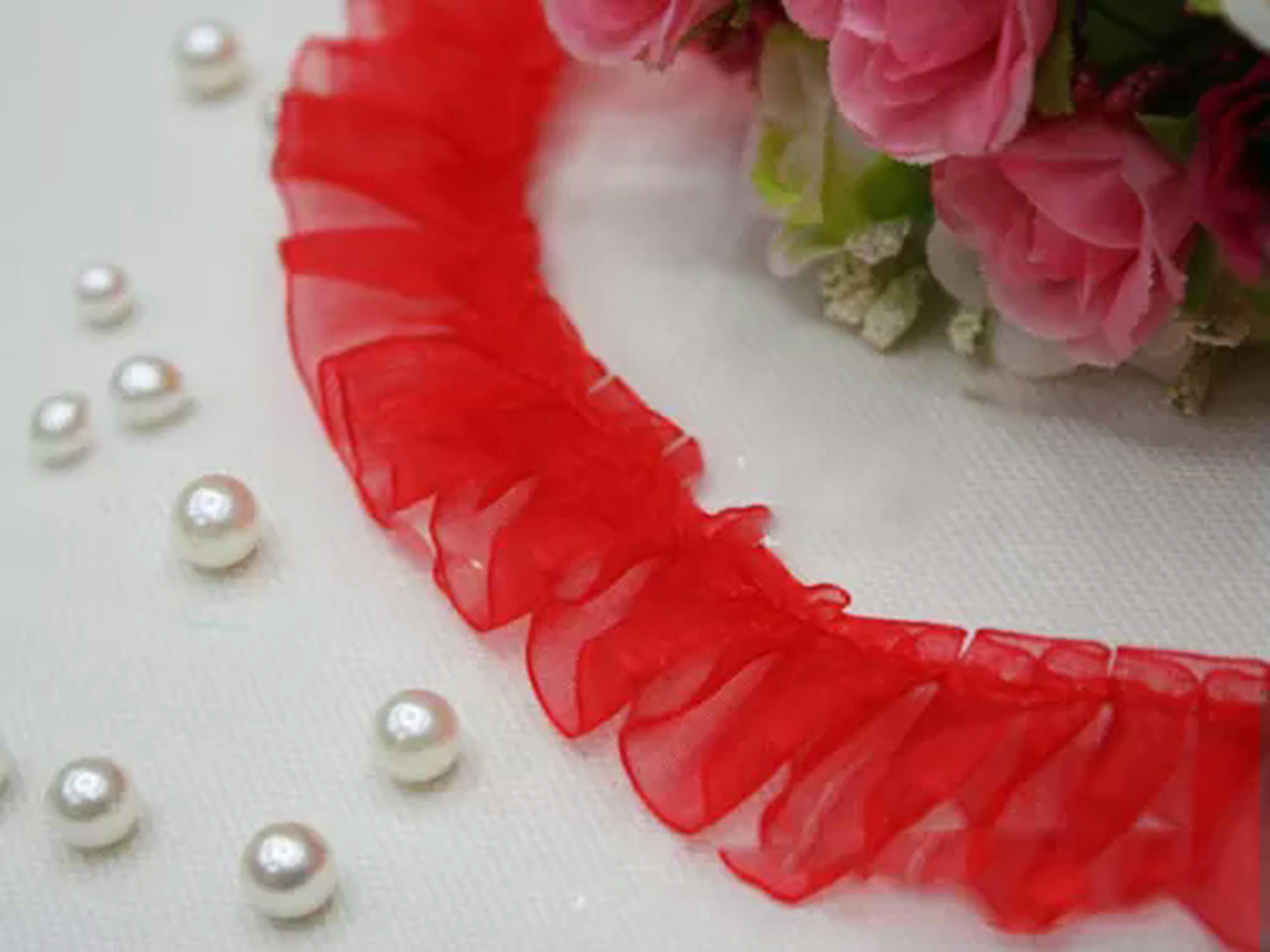 U8MO 5 Meters Ruffle Pleated Organza Lace Ribbon Trim 25mm Sewing ...