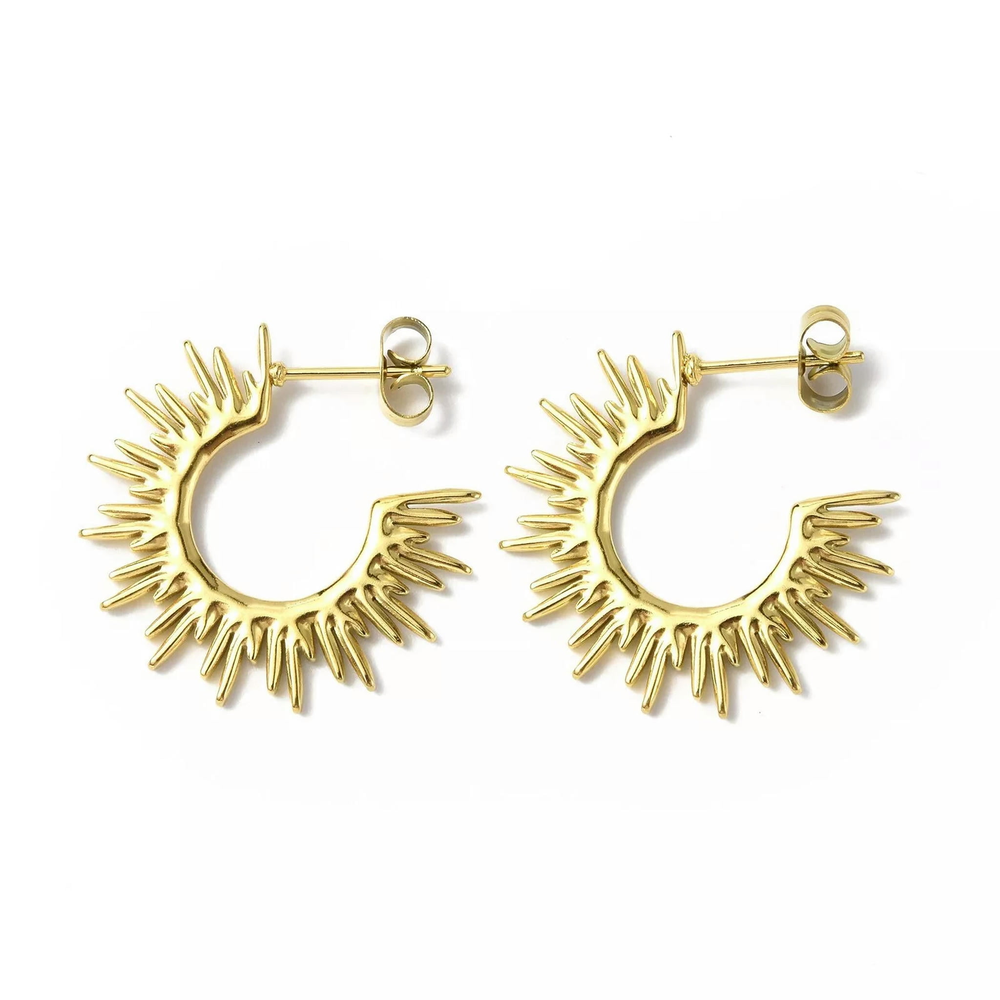 U8MO 5 Pairs Golden Stainless Steel Sun Stud Earrings Half Hoop ...