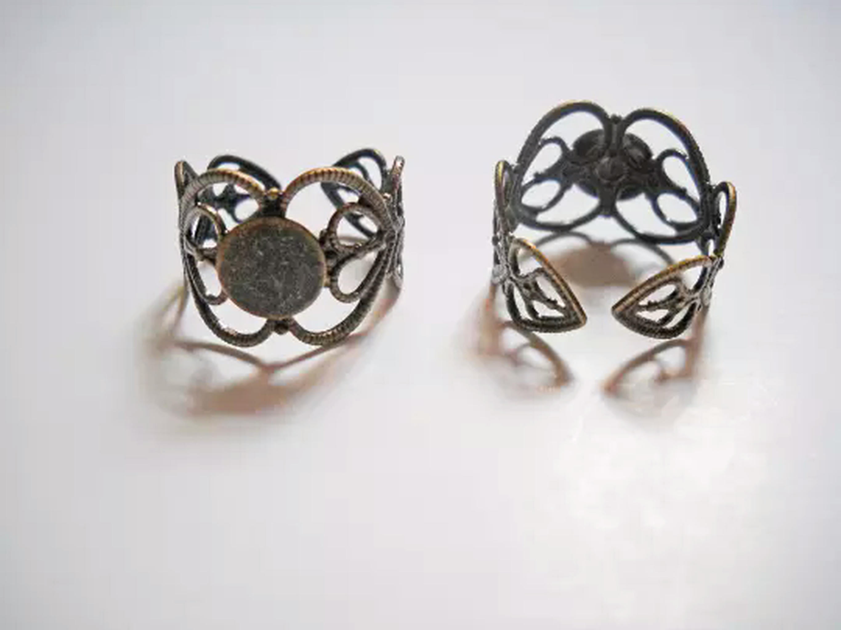 U8MO 5 Ring Blanks Antiqued Bronze Shanks Adjustable Filigree Jewelry ...