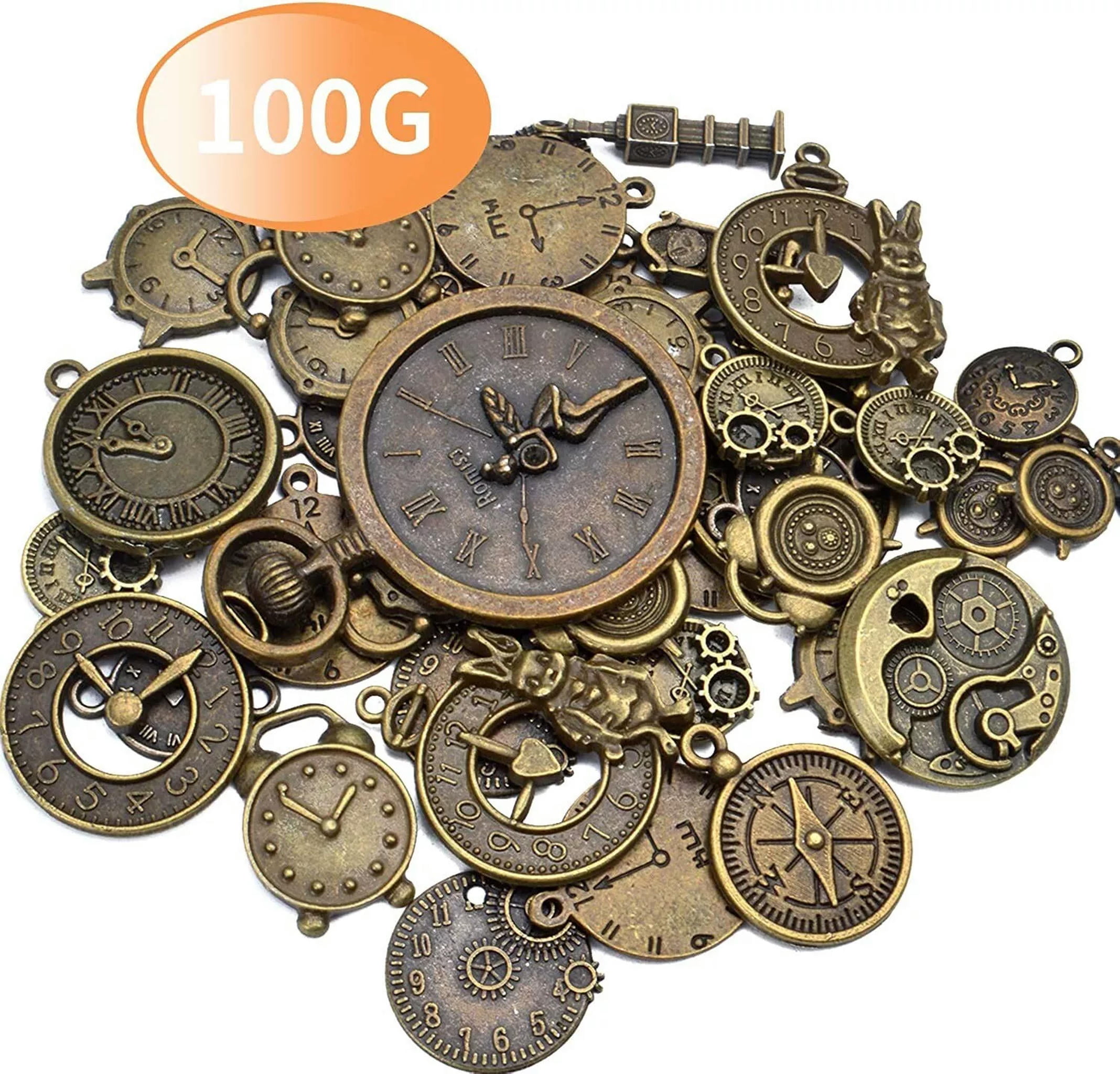 U8MO 50 Clock Pendants Pocket watch Charms Bulk Steampunk Findings ...