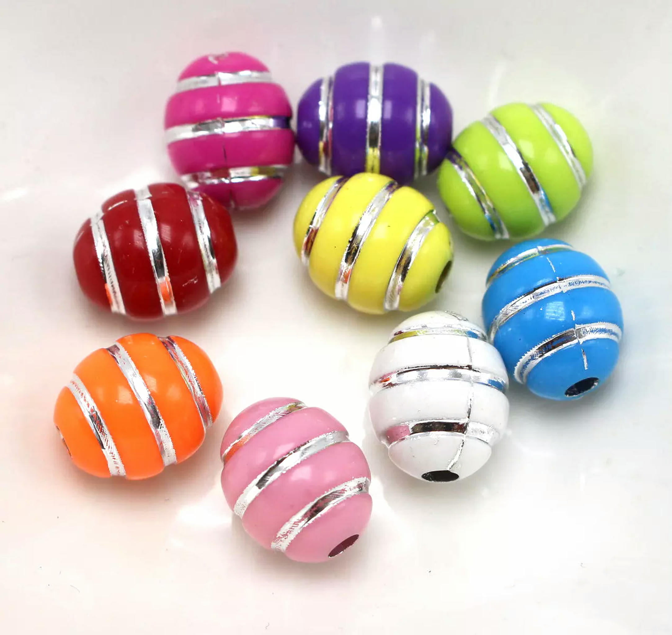 U8MO 50 Color Sparkling Silver Stripes Acrylic Oval Ball Beads 10X12mm ...