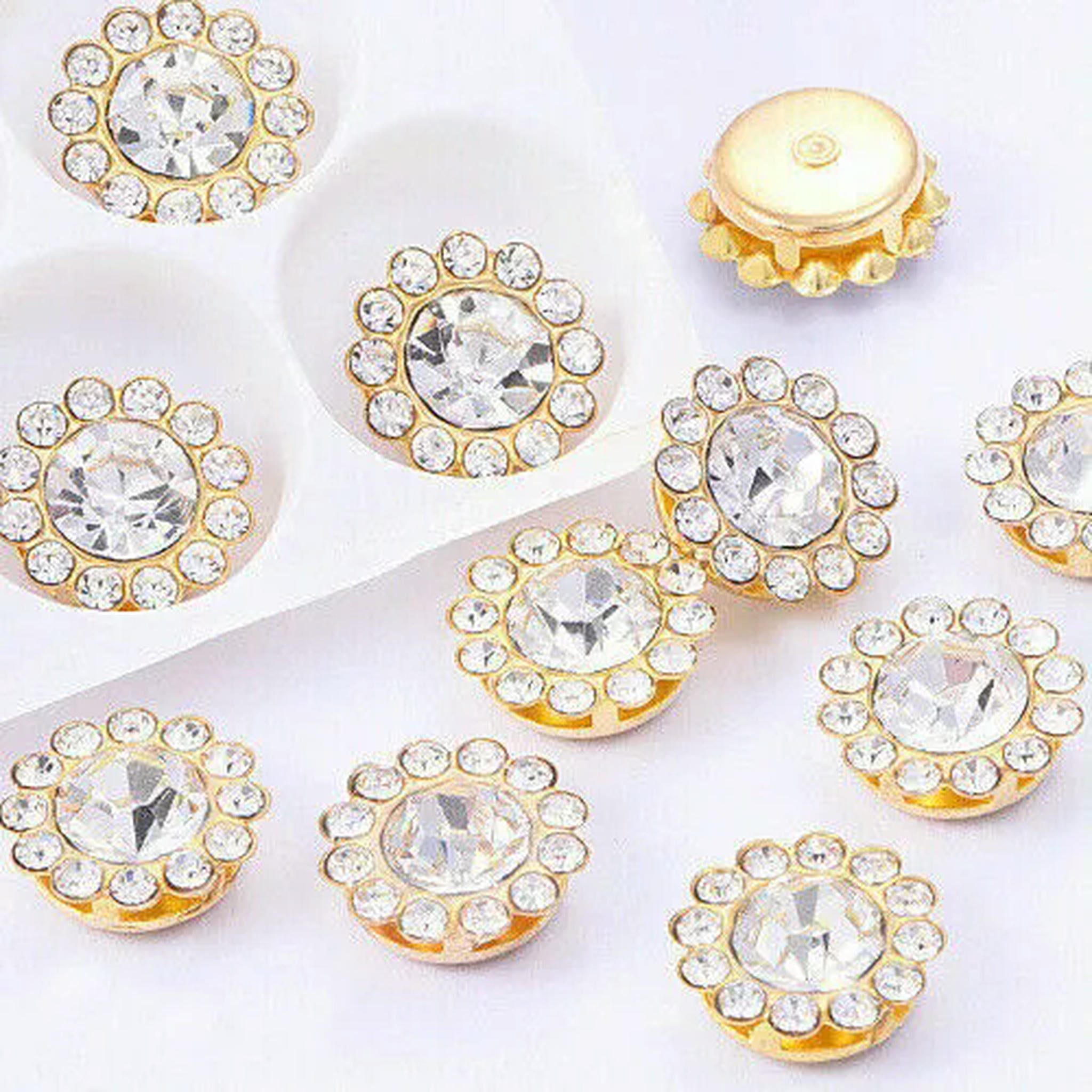 U8MO 50 Gold Bling Crystal Rhinestone Pearl Flatback Buttons 9mm 11mm ...