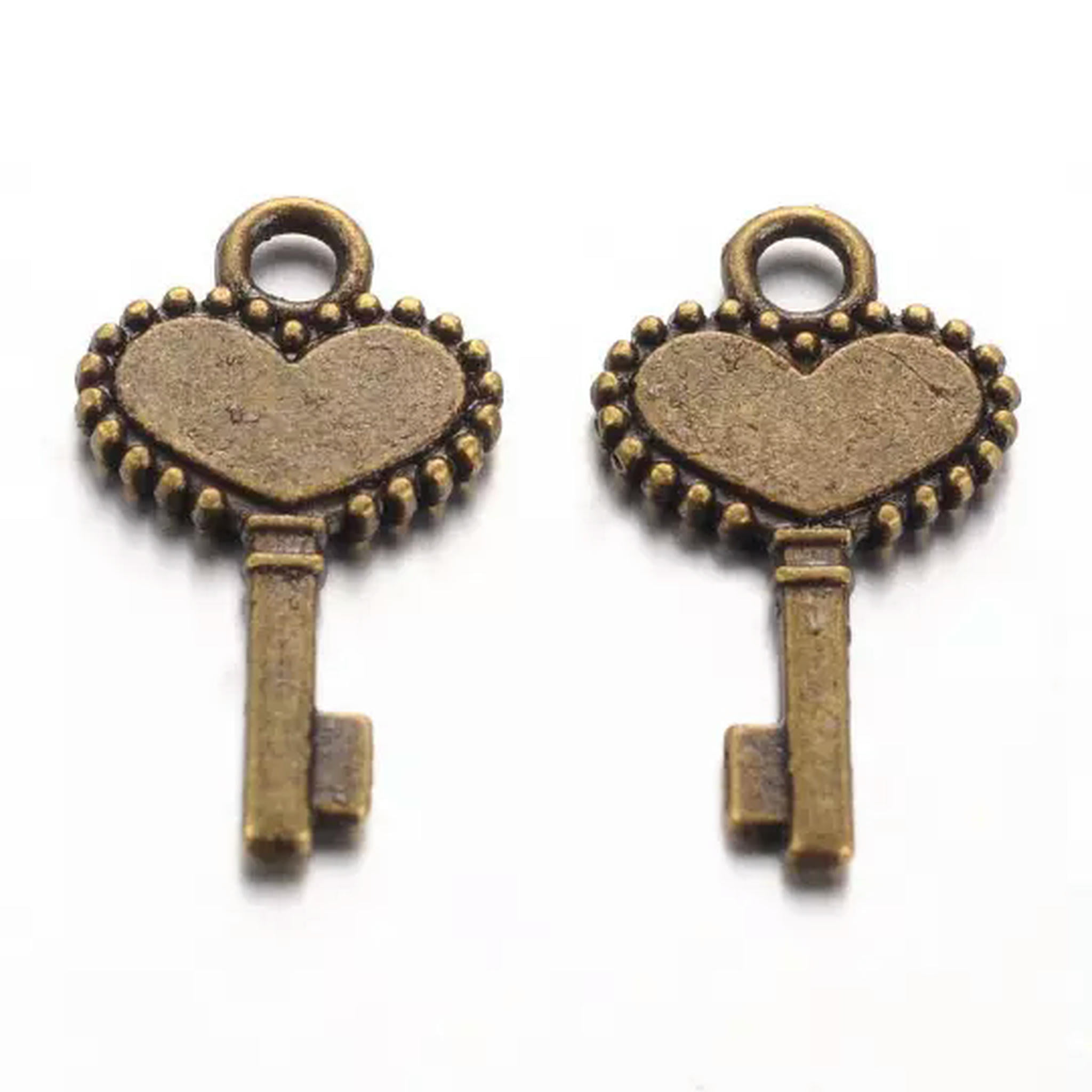 U8MO 50 Key Charms Antiqued Bronze Heart Keys Bulk Skeleton Keys ...