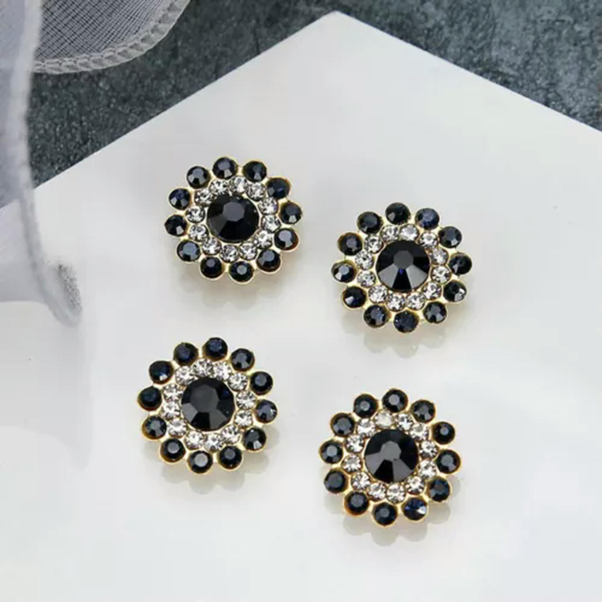 U8MO 50 Metal Bling Sunflower Crystal Rhinestone Pearl Flatback Buttons ...