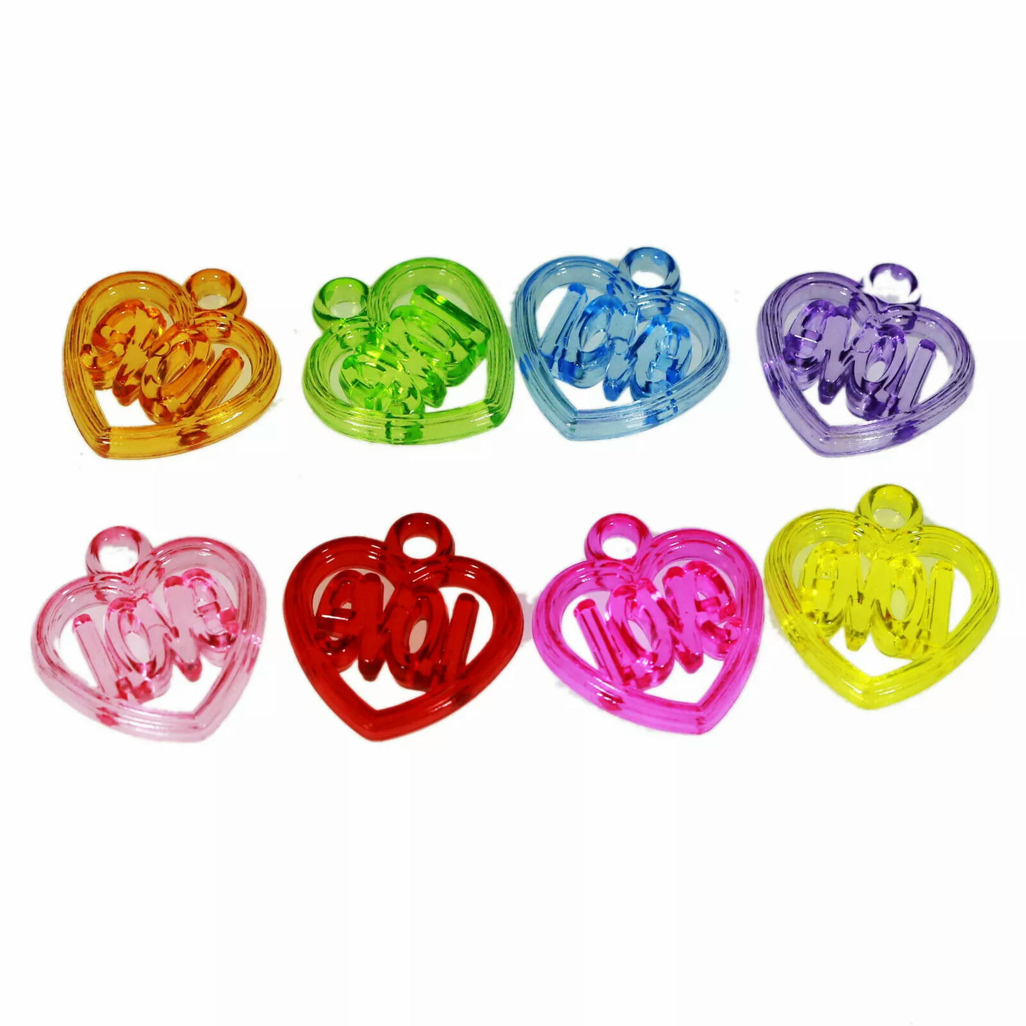 U8MO 50 Mixed Color Transparent Acrylic Hollow Love Heart Charm ...