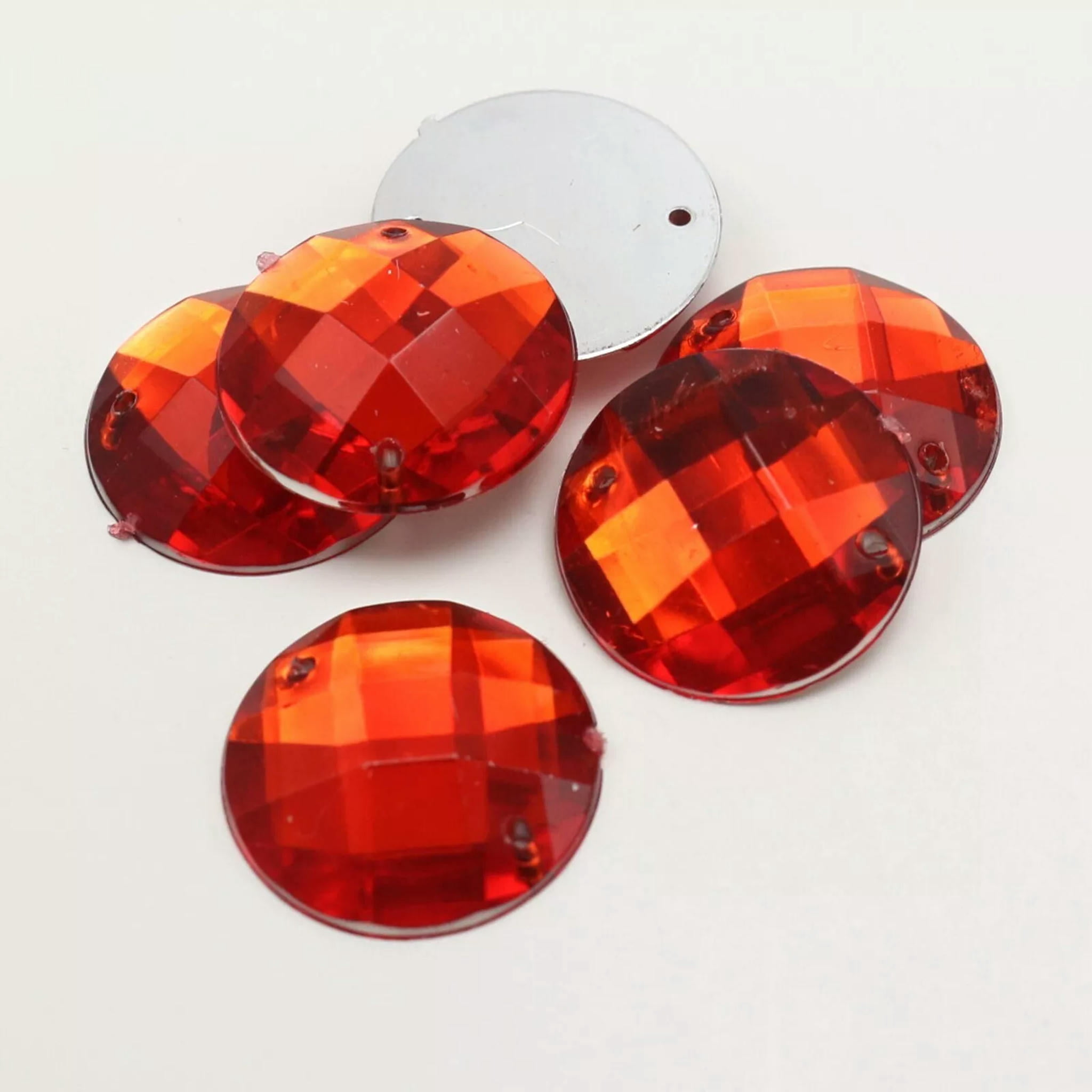 U8MO 50 Red Acrylic Flatback Sewing Rhinestone Round Button 20mm Sew on ...