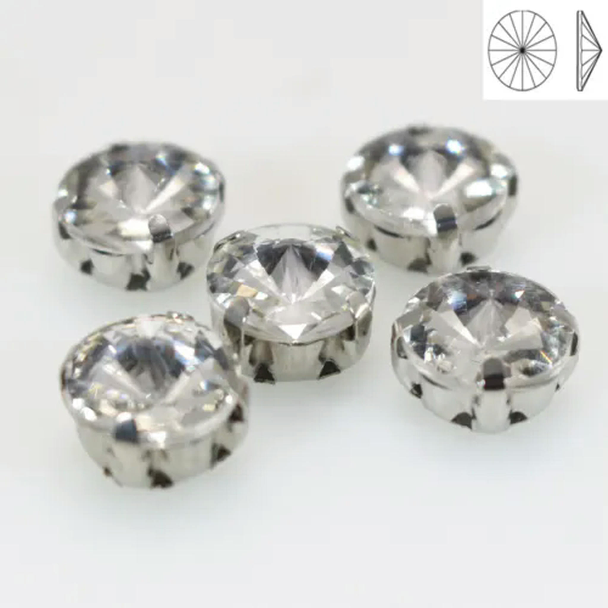 U8MO 50 Silver Clear Crystal Rivoli Rhinestones Gems Rose Montees 8mm ...