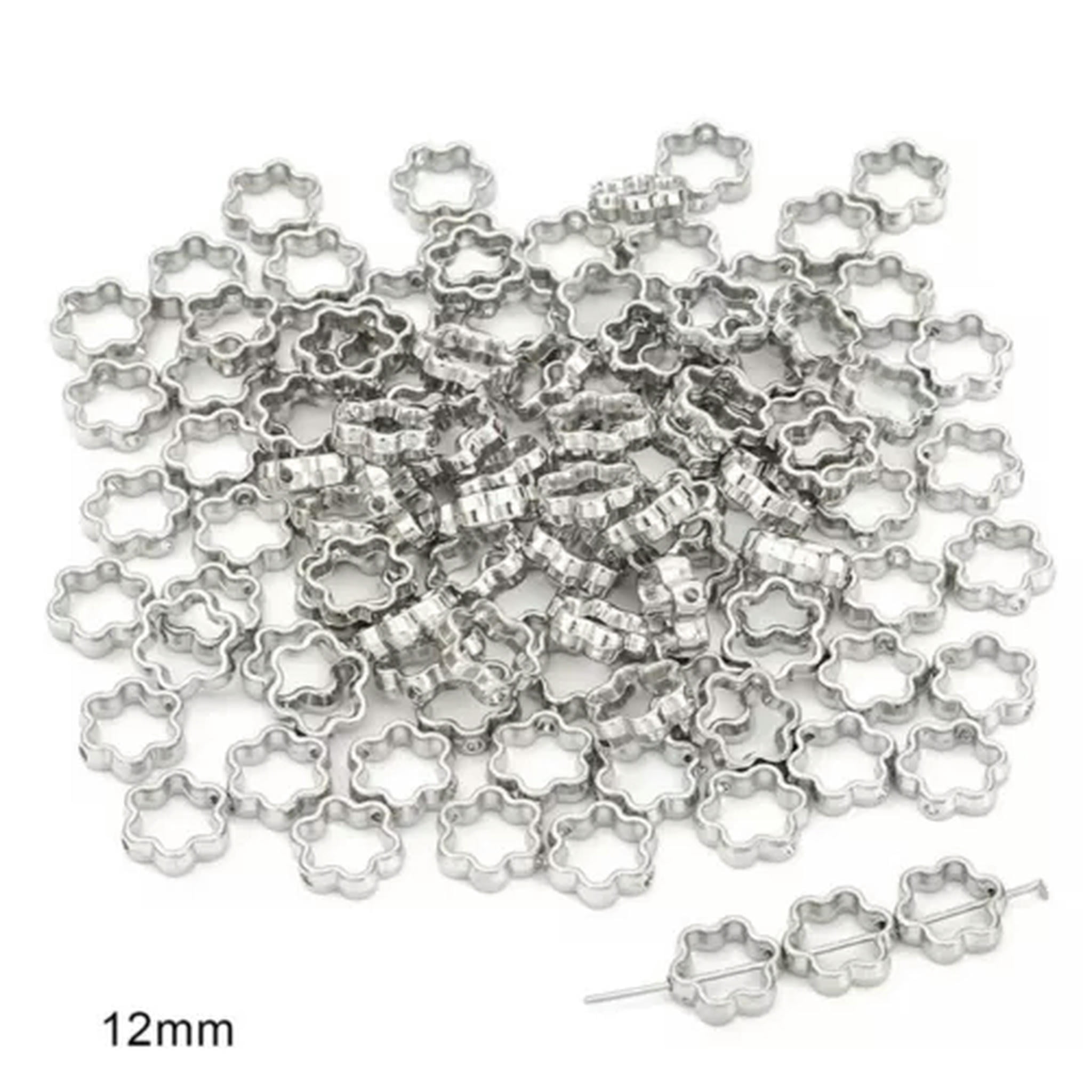U8MO 50 Silver Tone Metallic Acrylic Bead Frame Spacer Charms 12mm ...