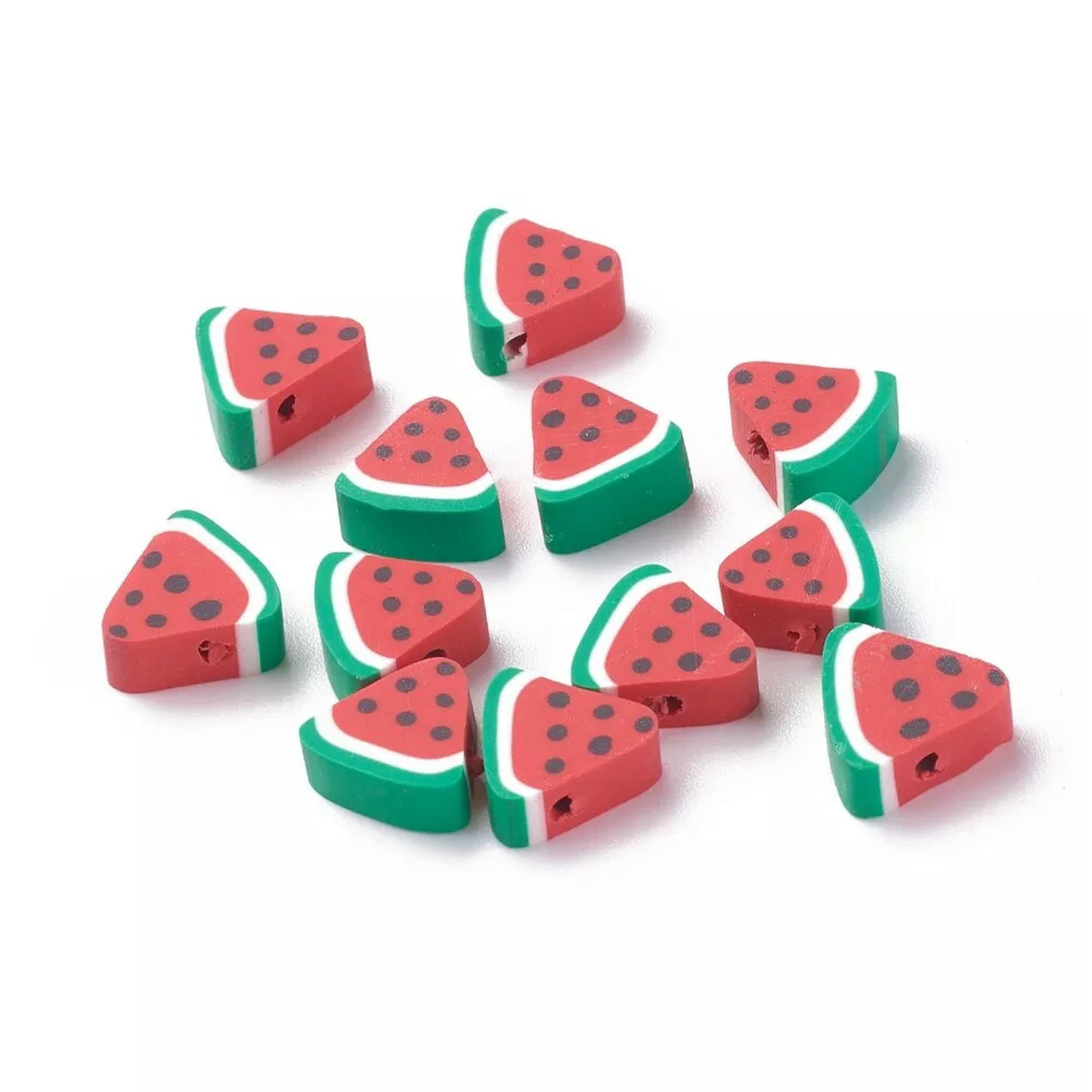 U8MO 50 Watermelon Fruit Beads Polymer Clay Flat 10mm Tropical Jewelry ...